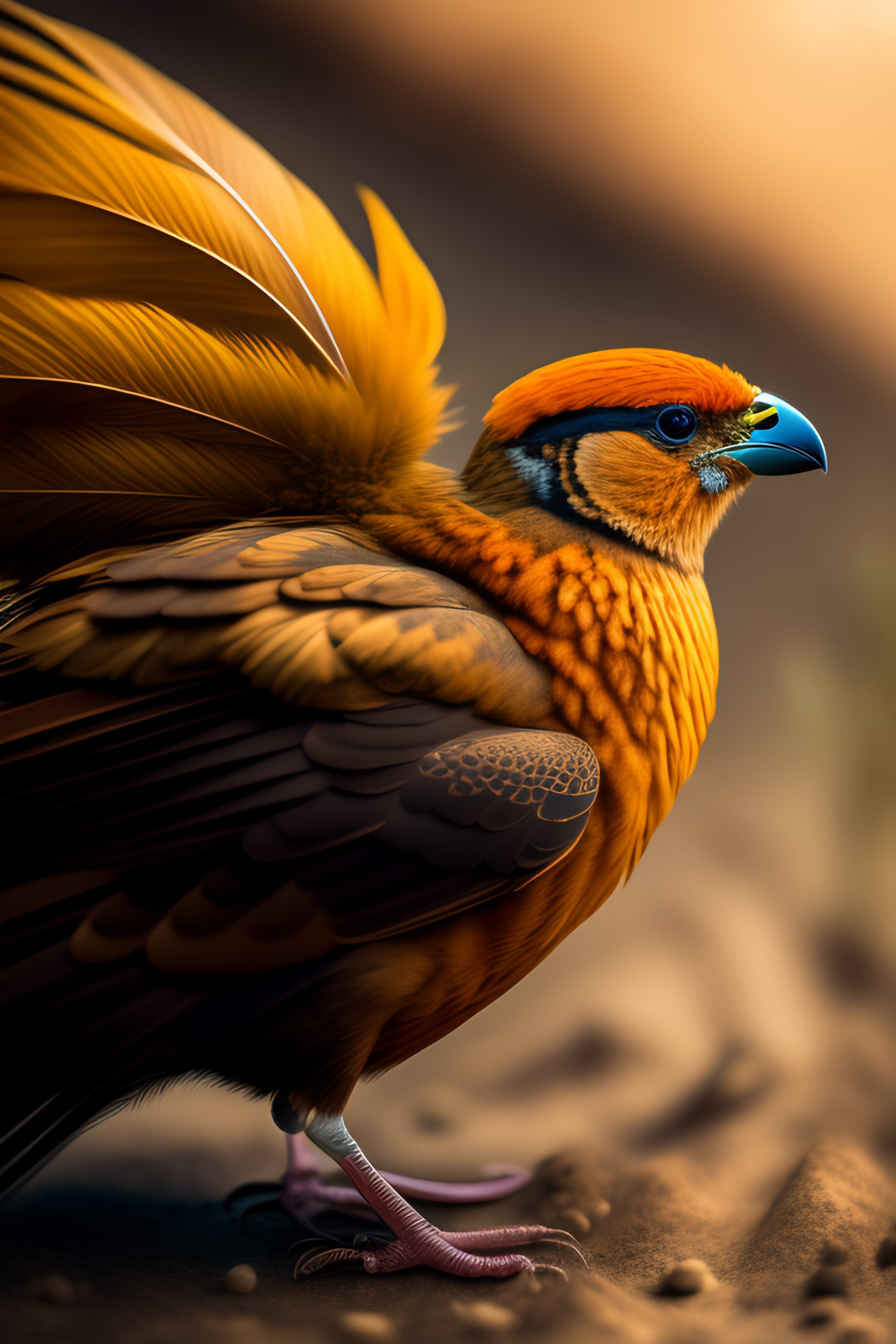 Lexica - Humanoid bird, large talon, golden brown feathers