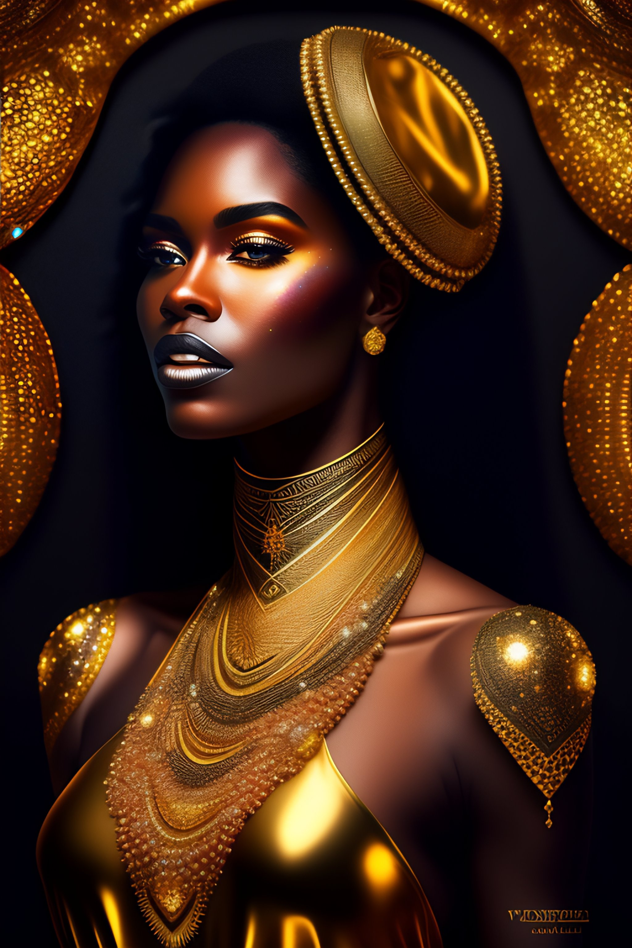 Lexica - A stunning rendition of melanated skin woman made of gold ...