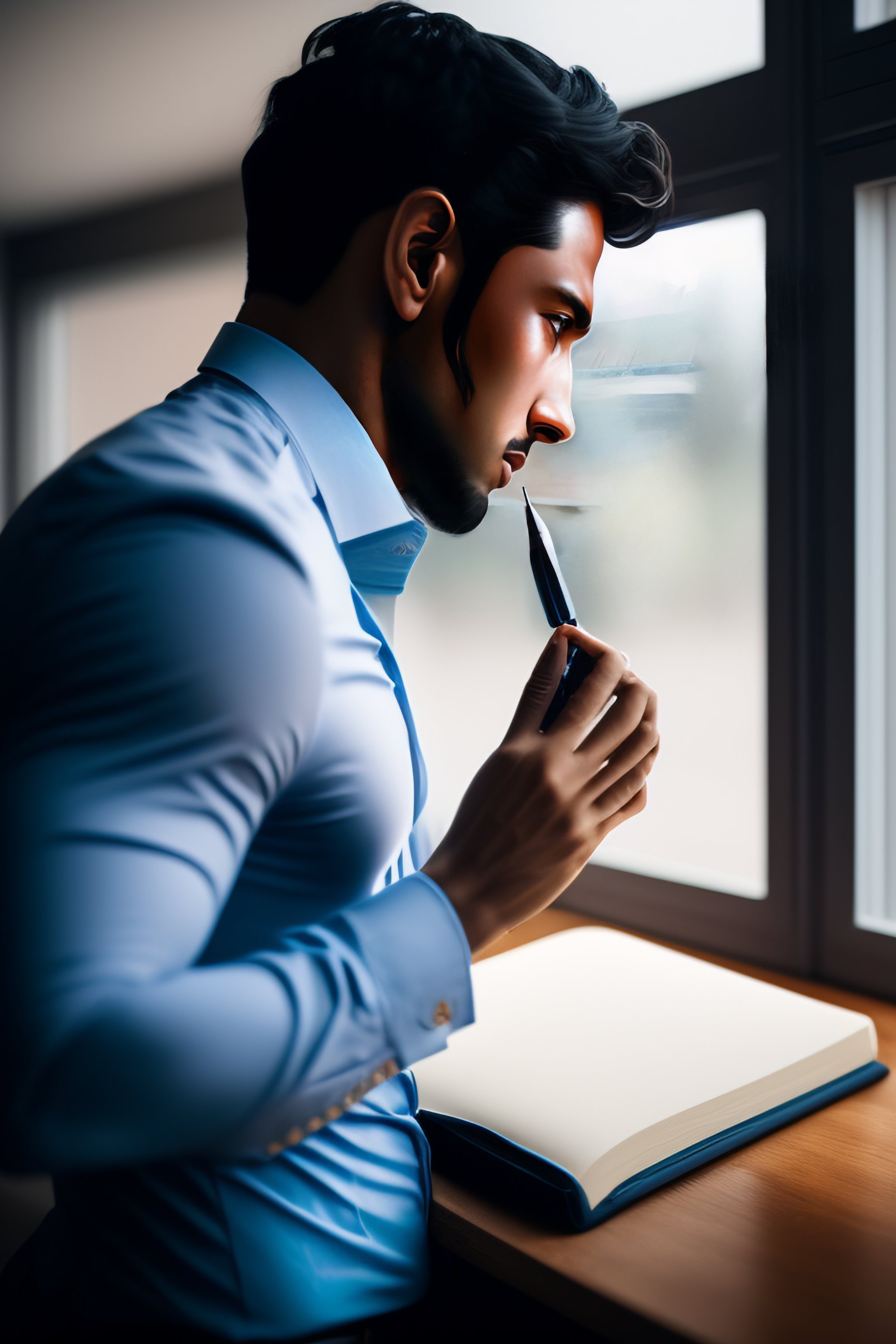 Lexica - A man holding a pen while standing