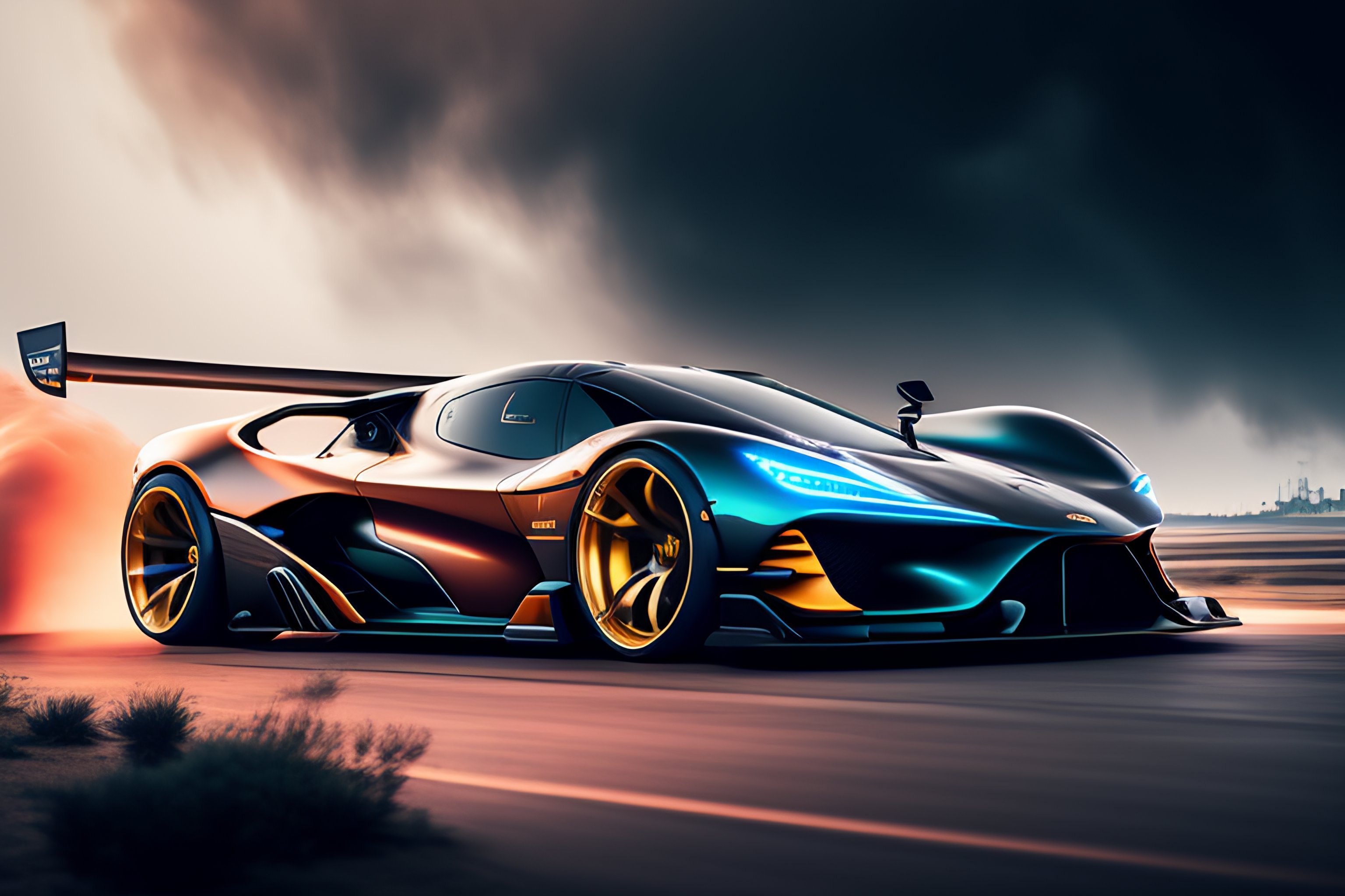 Lexica - Hypercars cyberpunk, muted colors ,swirling color smokes ...
