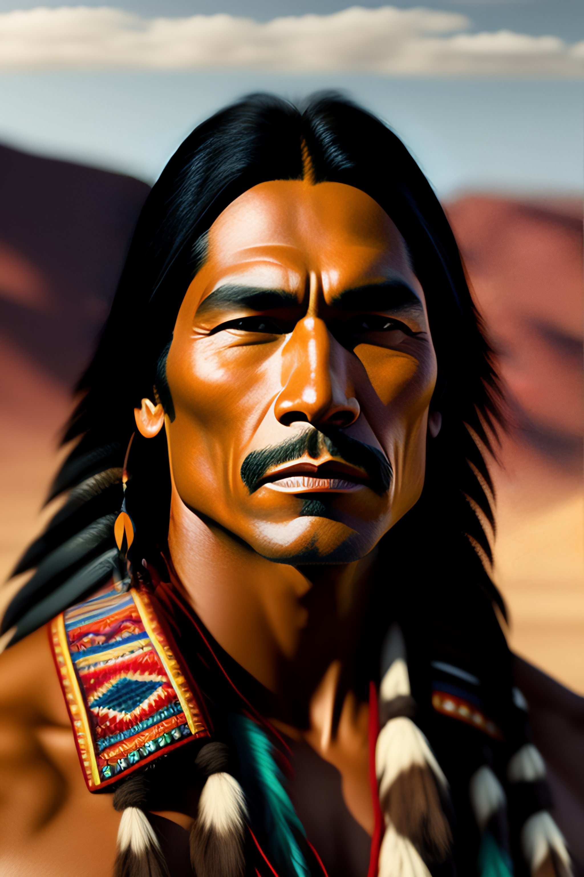 Lexica - Native american man portrait in 3d digital art with mustang ...