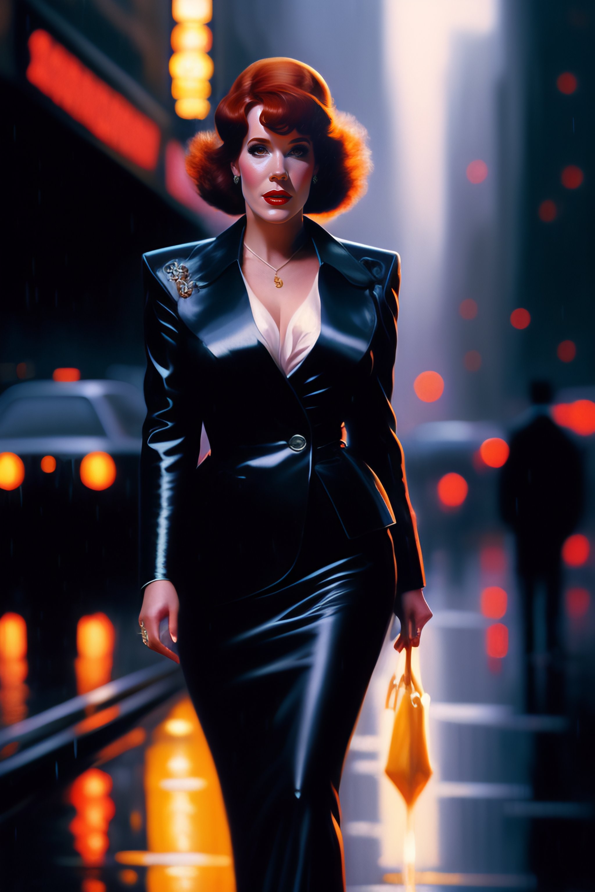 Lexica - Molly ringwald walking, portrait by glenn barr, oil painting, bladerunner, 1985 party ...