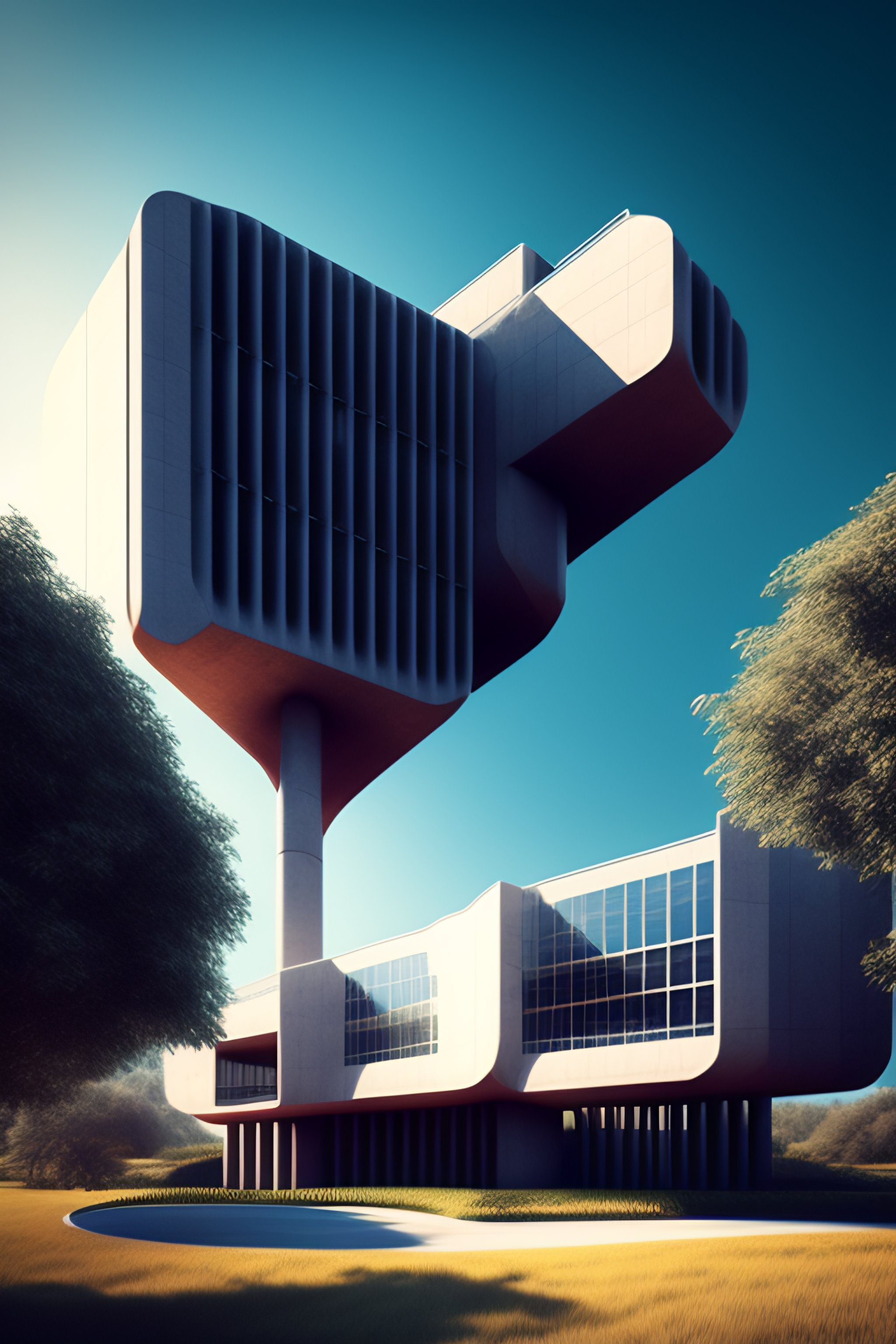 Lexica - Brutalism architecture building, shaped like Britney Spears