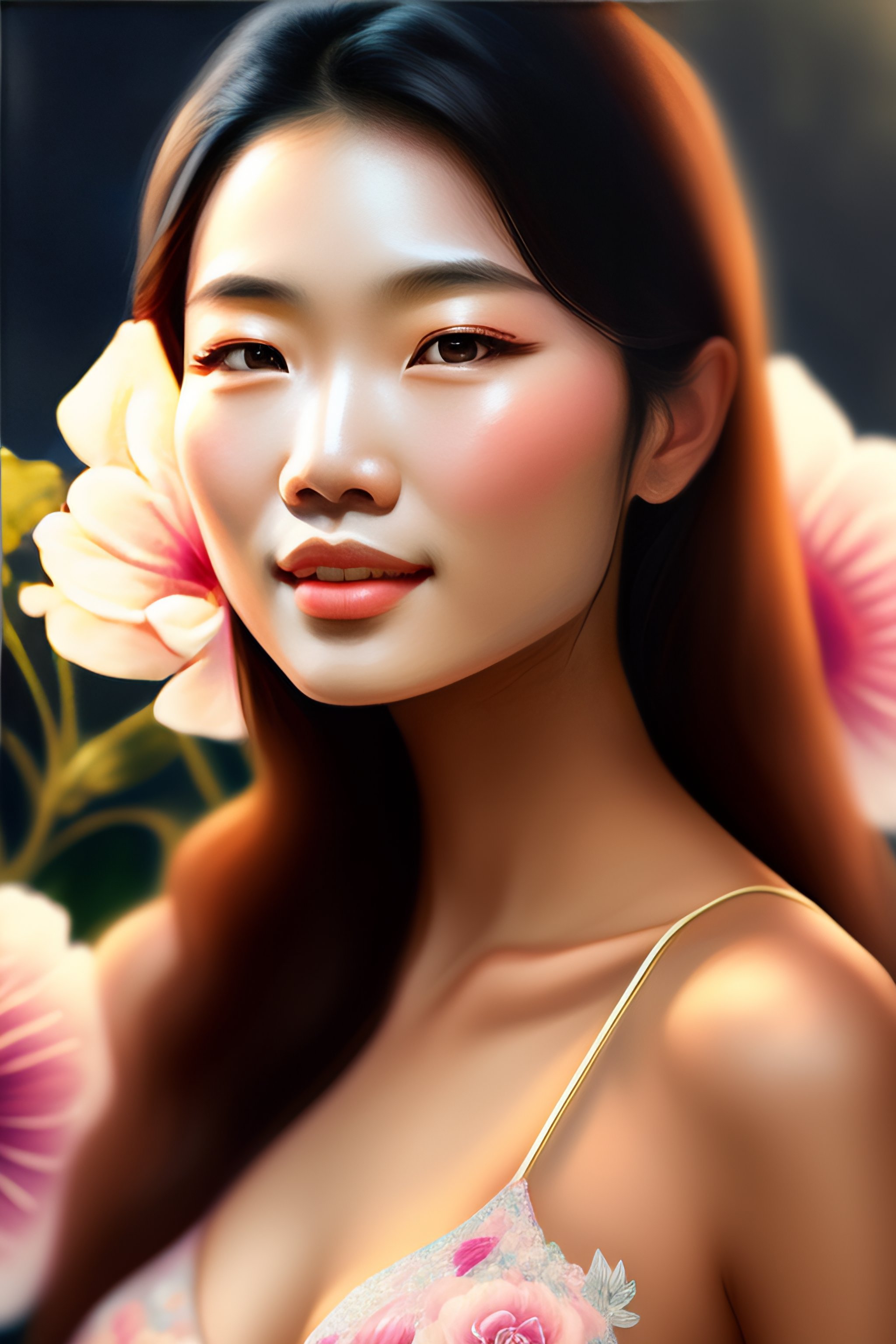 Lexica - Super beautiful asian girl in light intricate flower design ...