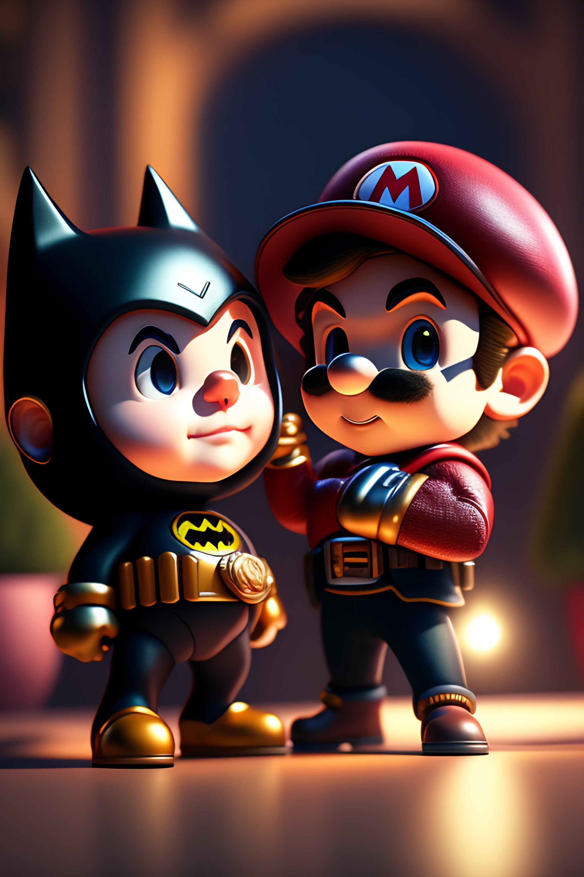 Lexica - Mario and Batman fighting, unreal engine, cozy interior ...