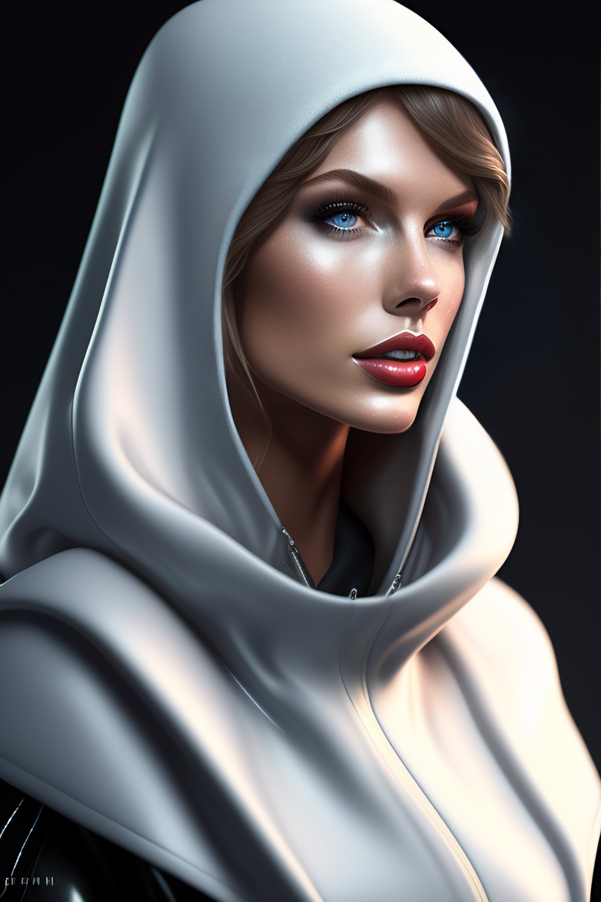 Lexica - Taylor Swift wearing dark hood with white face skin alien ...