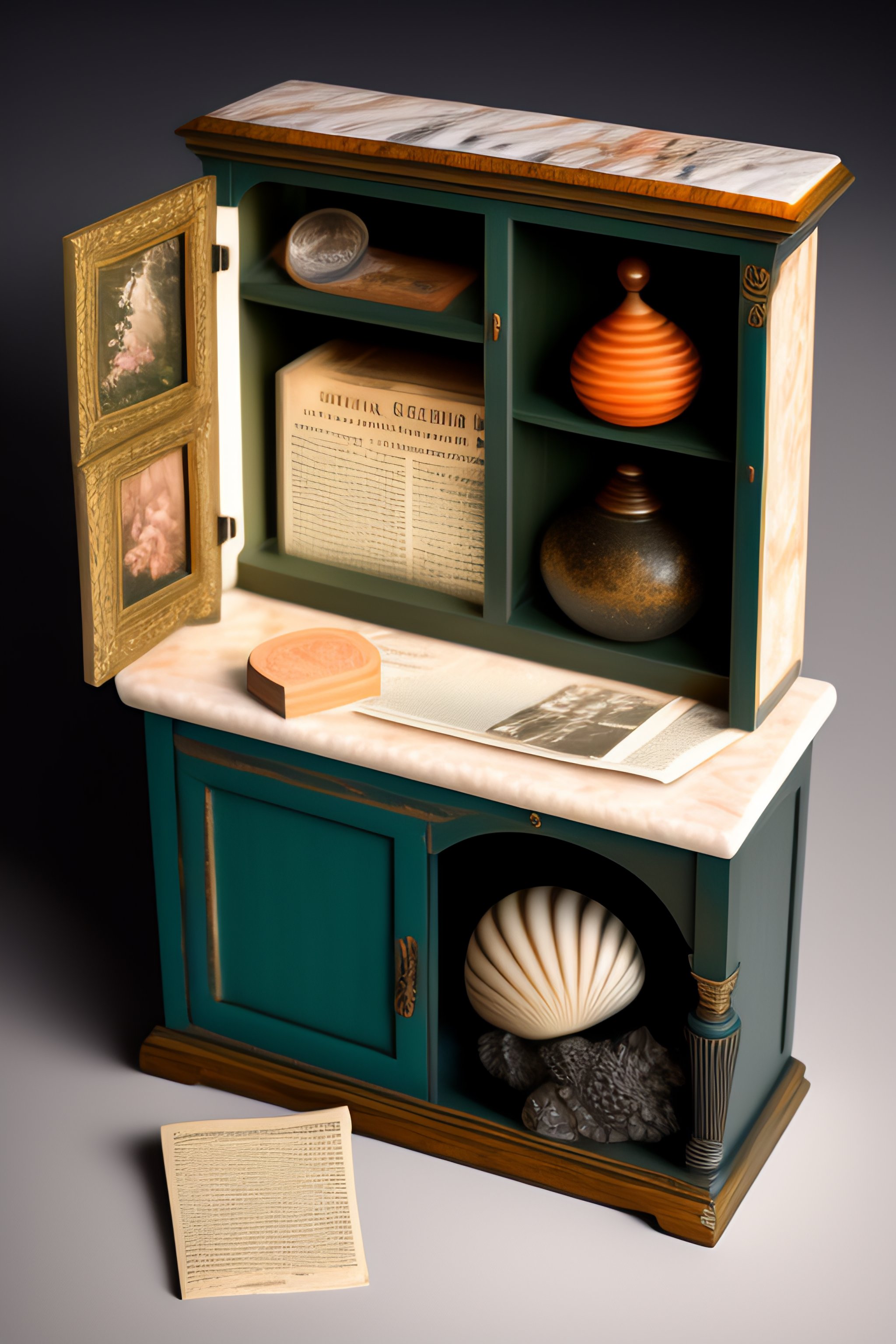 Lexica - Marble sculpture, collage, cabinet of curiosity bookshelf ...