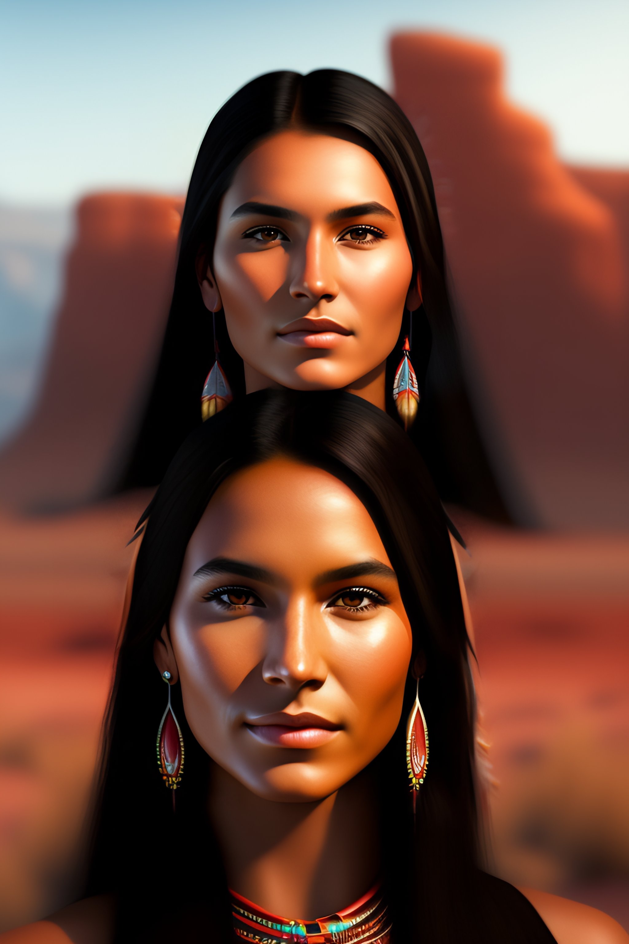Lexica - Native american young woman portrait in 3d digital art with ...