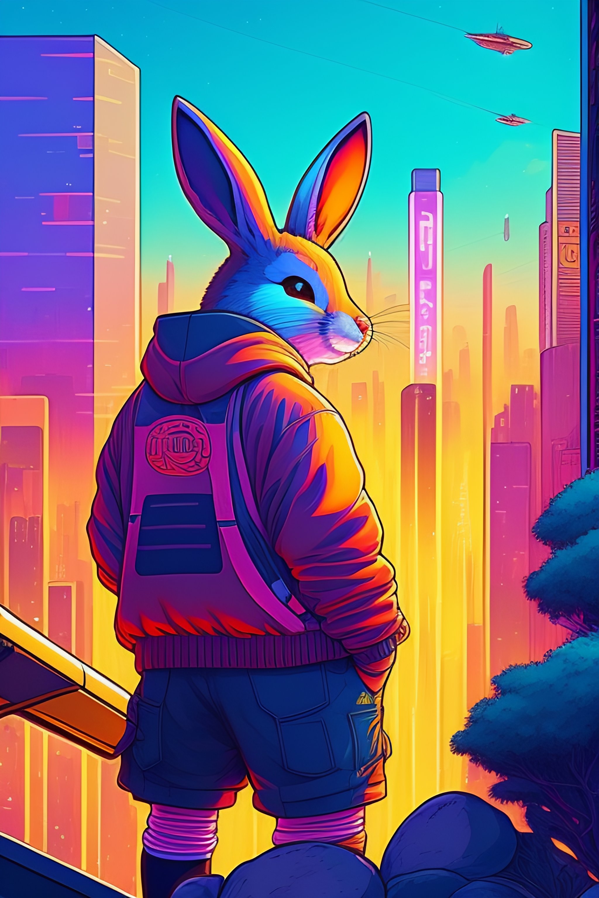 Lexica - Photo of of a huge breakdancing rabbit in a fusion cityscape ...