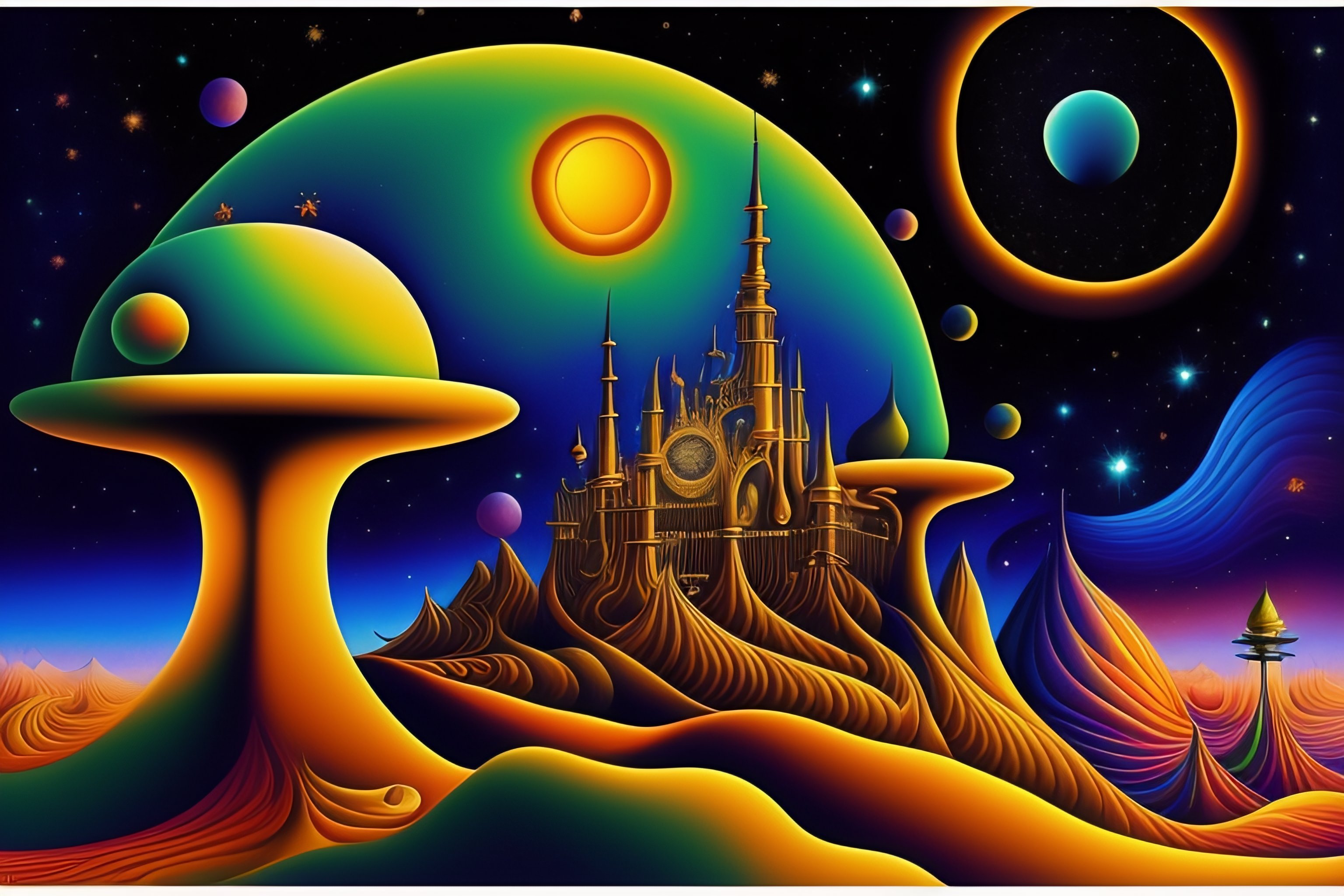 Lexica - Space gods with hallucination mushroom by Dalì, fairytale ...