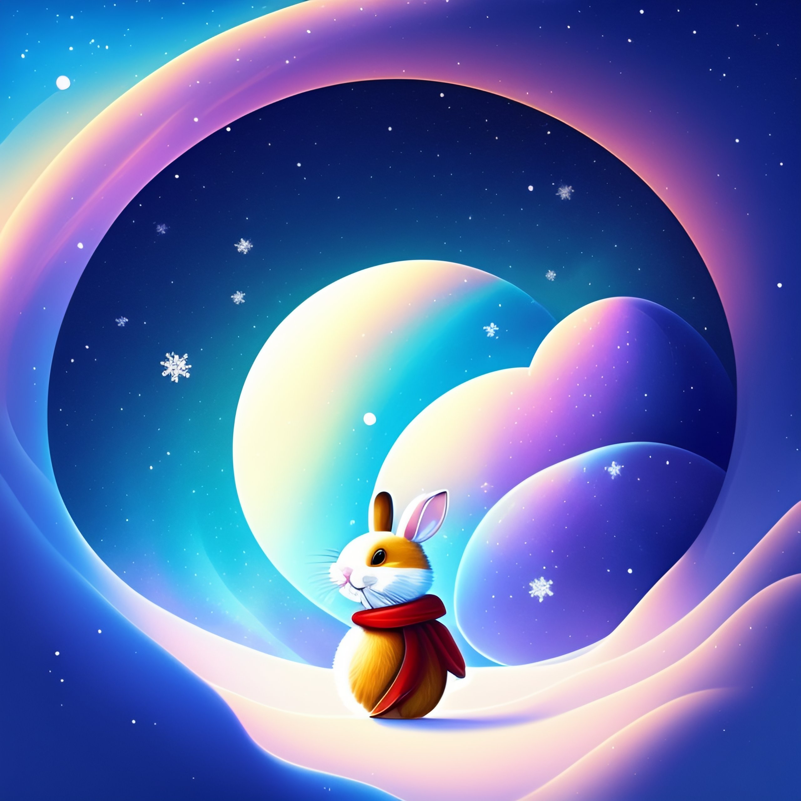 Lexica - Cartoon style, on the snow, a snow-white rabbit, cool and cute ...