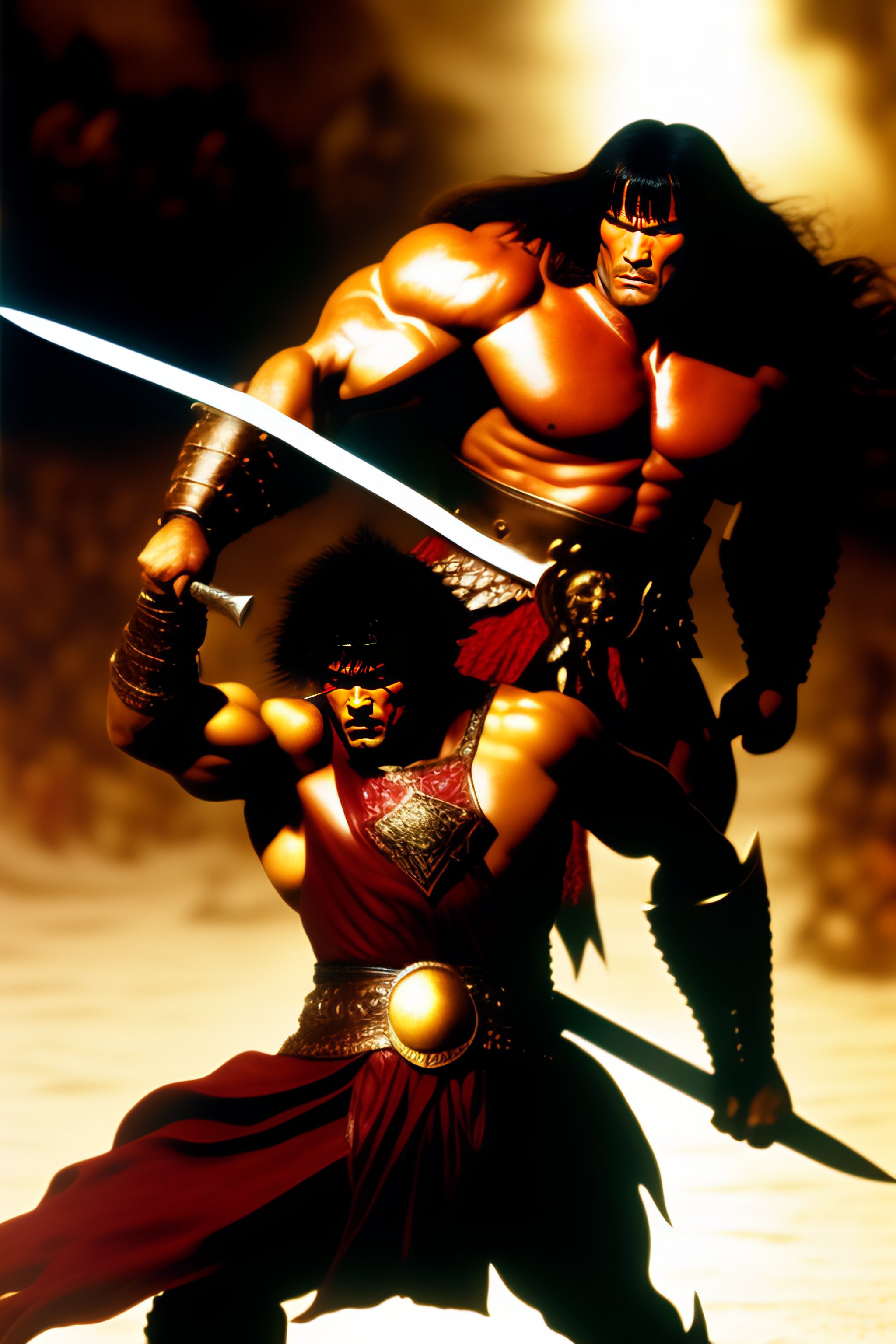 Lexica - The fight between Conan the Barbarian and guy from Berserk is ...