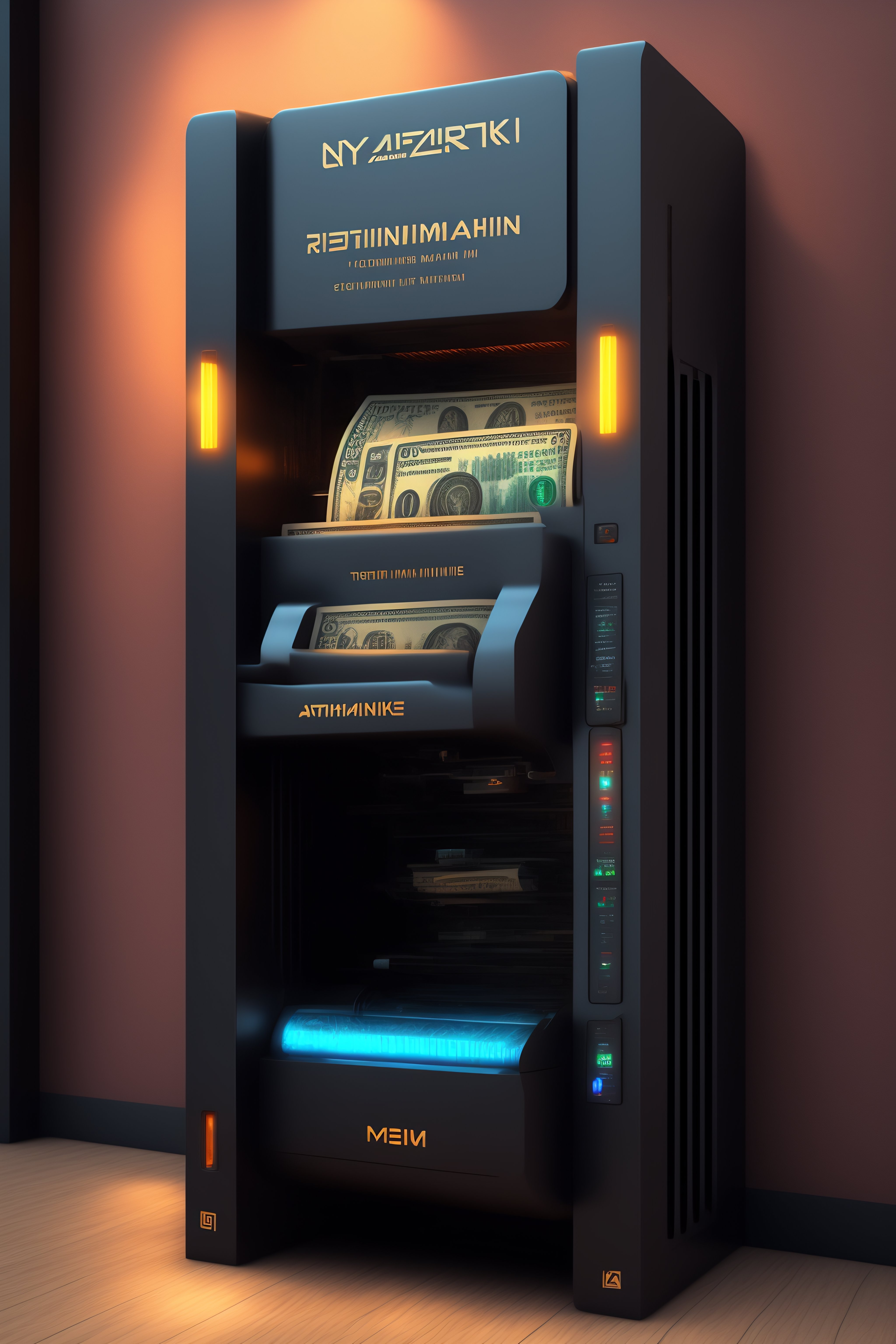 Lexica - Realistic, cyberpunk, printing money machine
