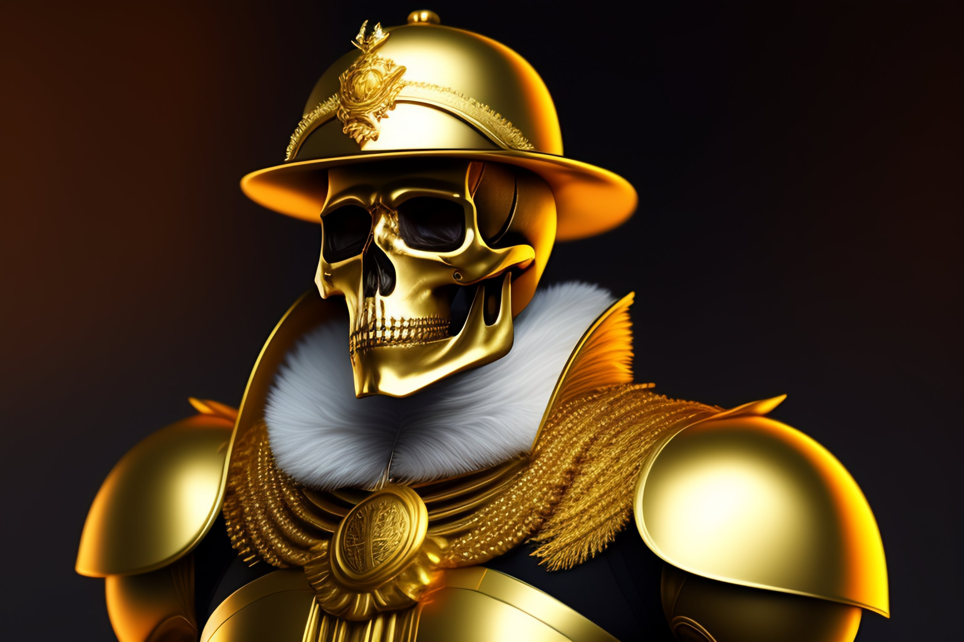 Lexica - A skeleton with white eyes, wearing golden and black general ...