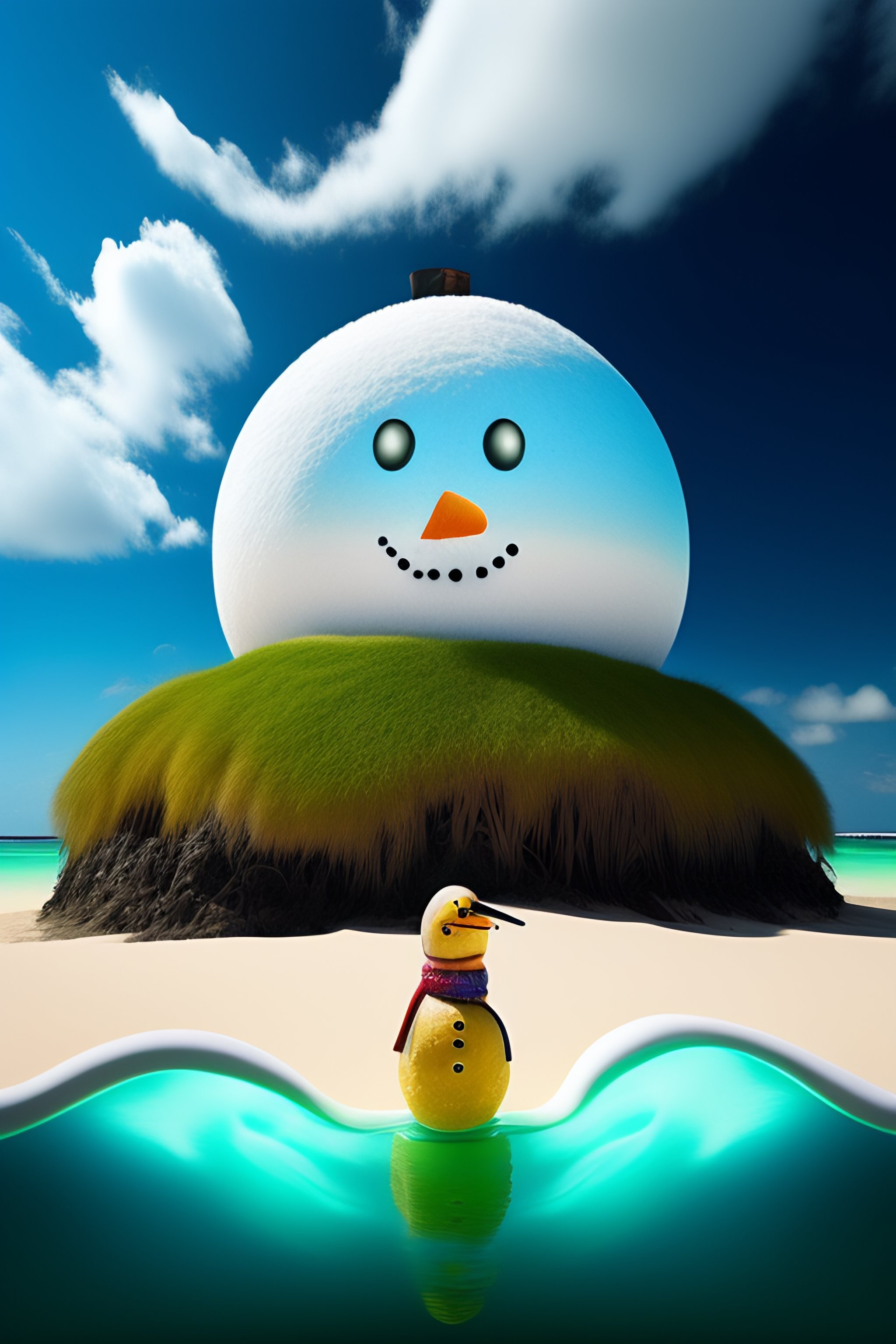 Lexica - Snowman lost in a cribean island, picaso stile
