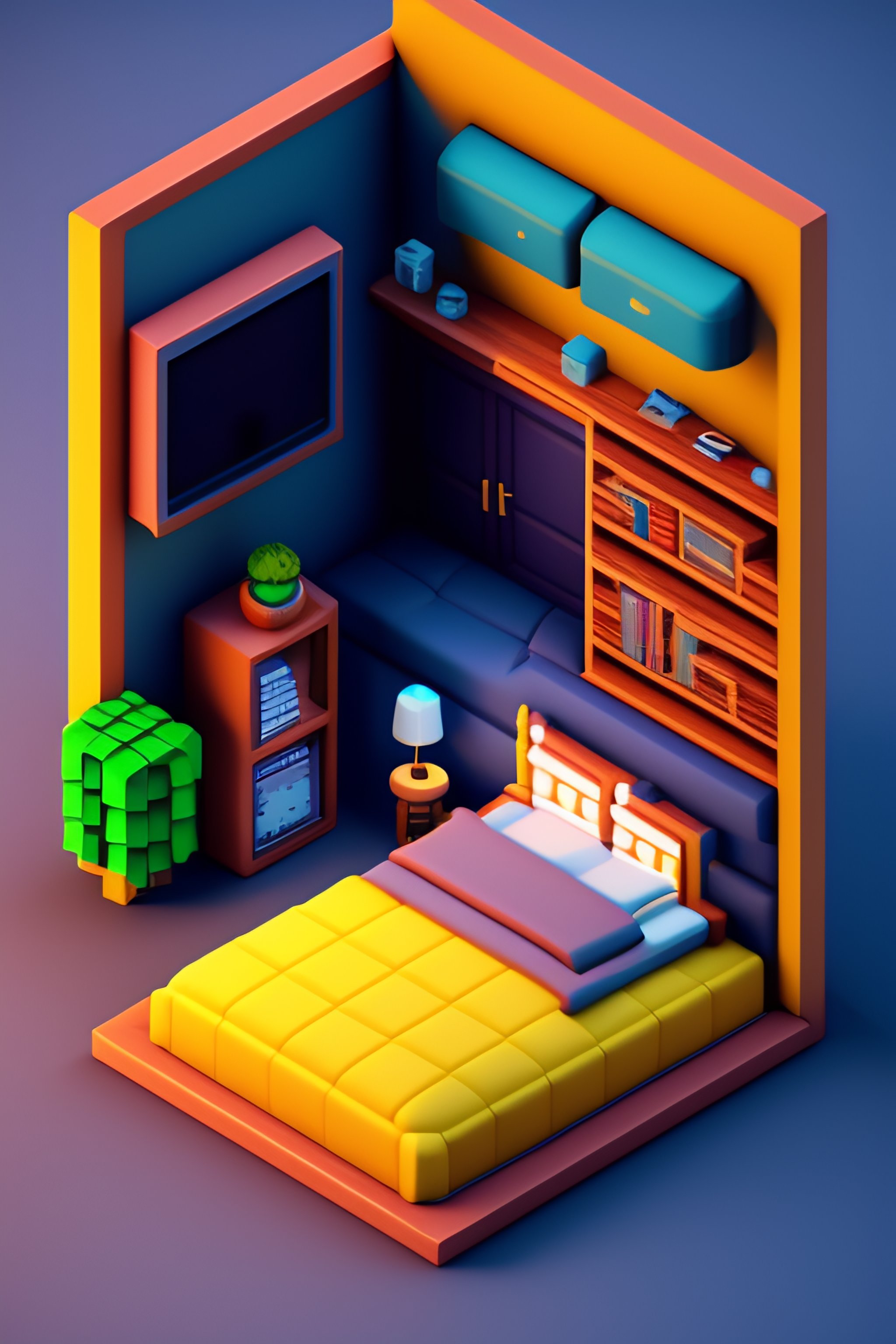 Lexica - Detailed isometric bedroom, pixel art, unreal engine voxel ...