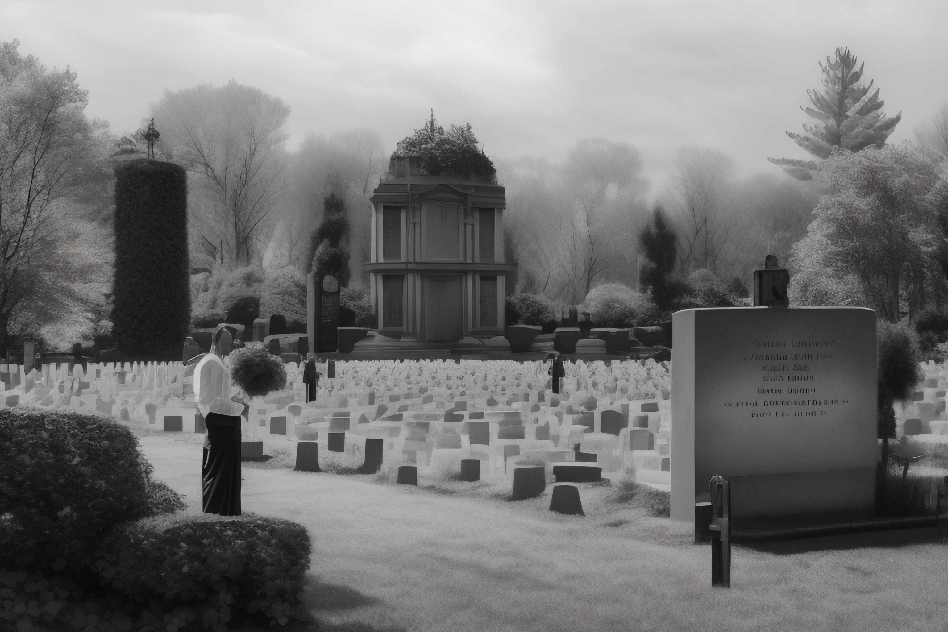 Lexica - Undertaker in a cemetery, black white