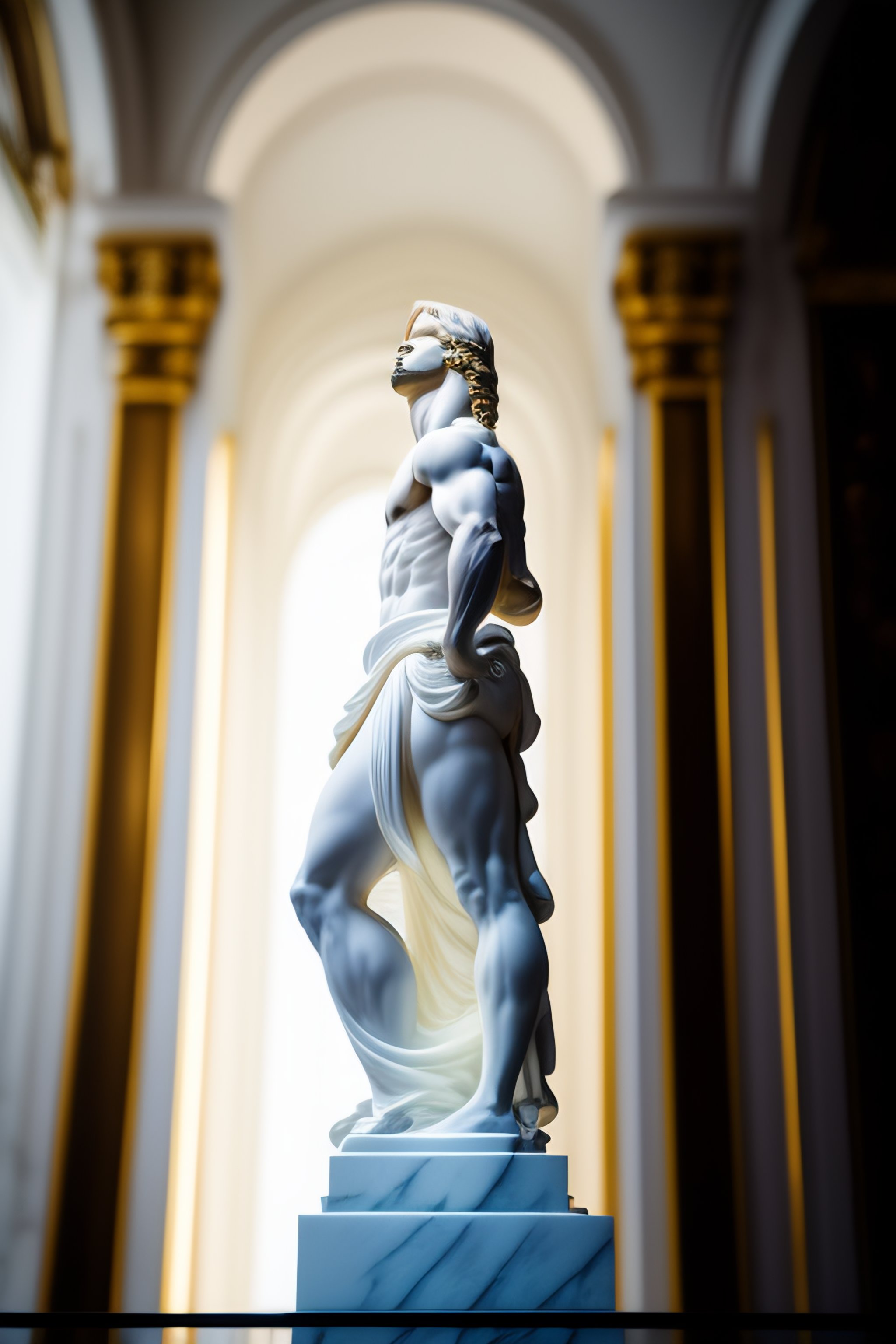 Lexica - Photo of a marble statue of Brad Pitt, gleaming, reflections ...