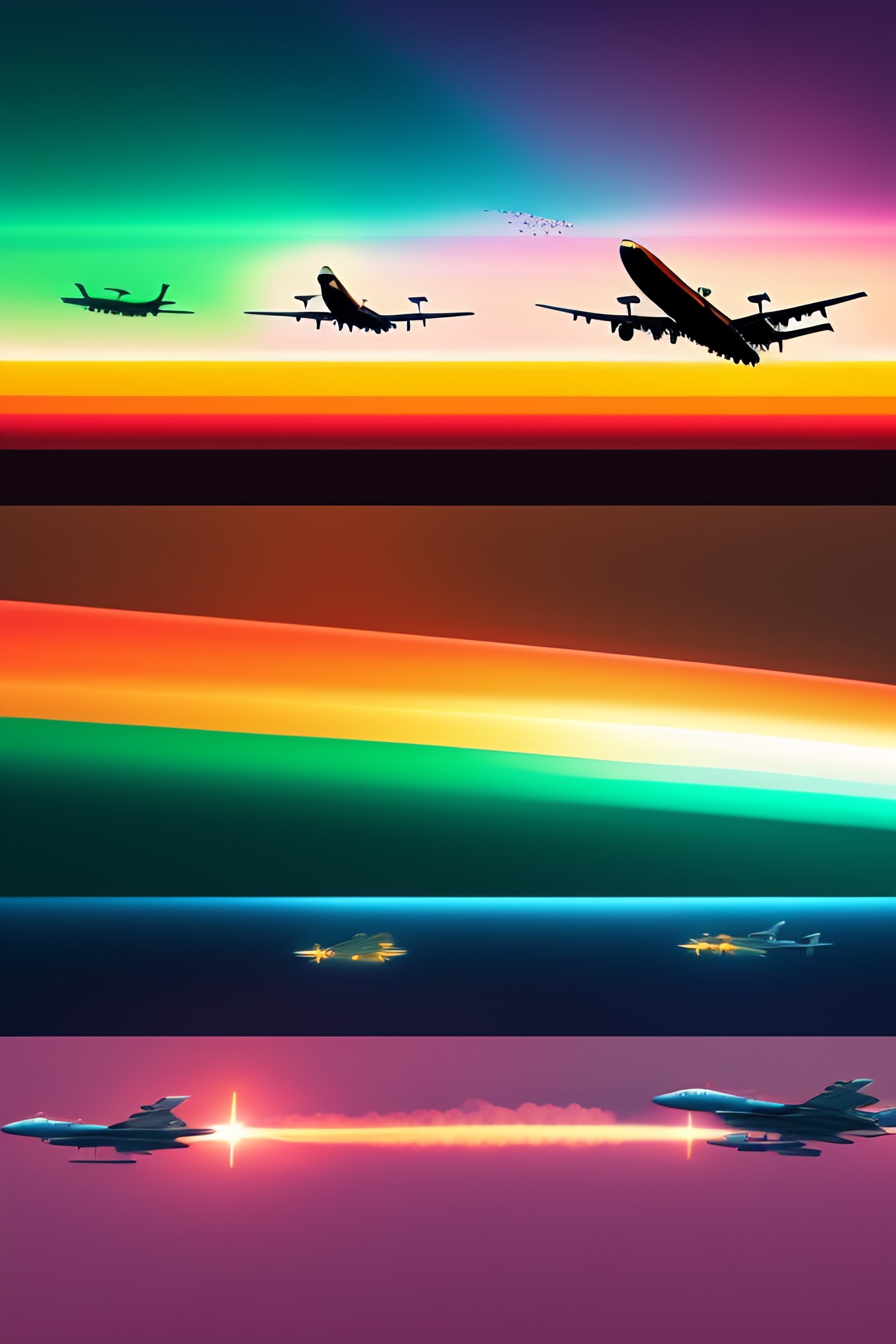 Lexica - 7 military planes flying parallel to each other in a vertical ...