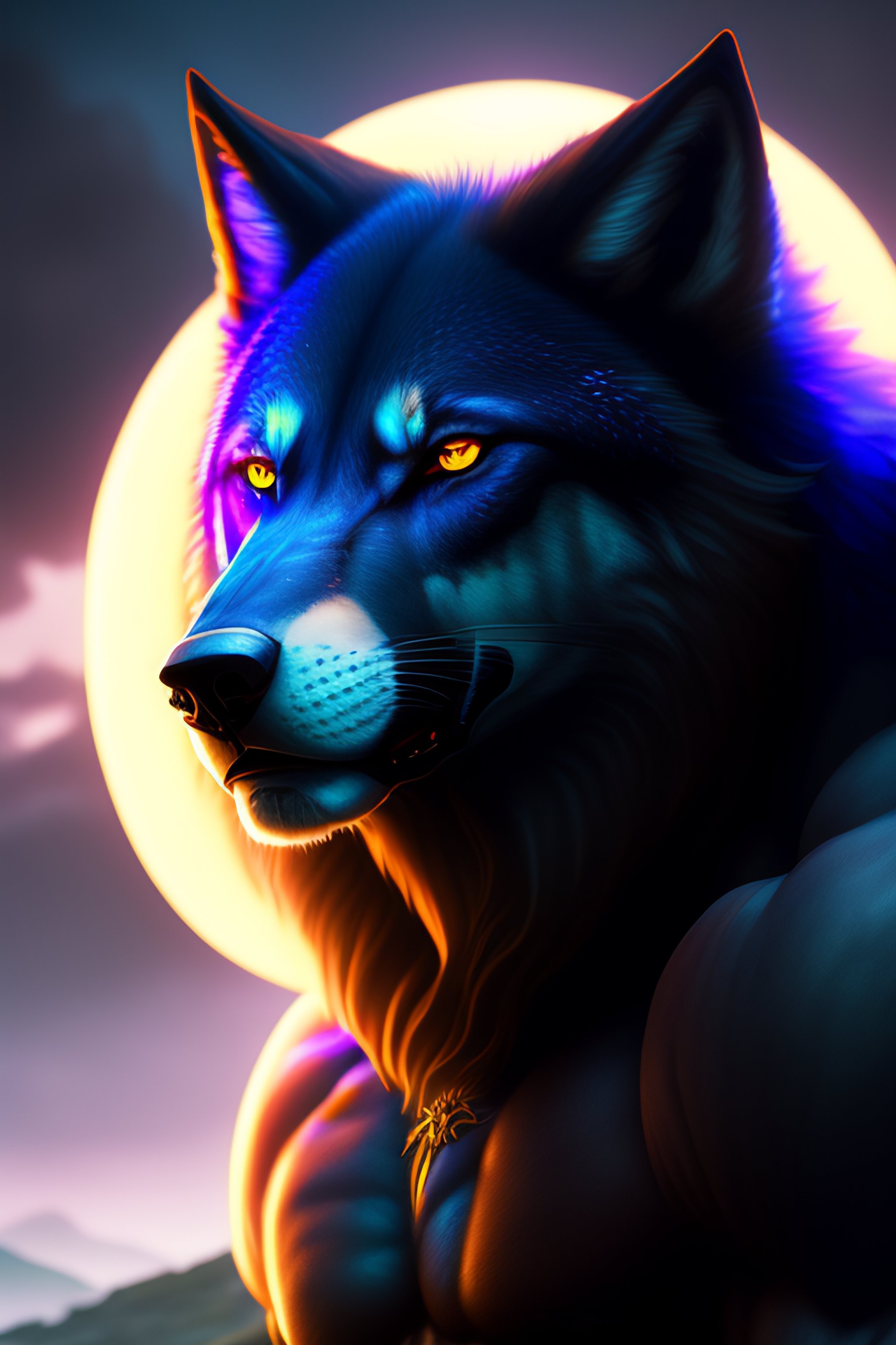 Lexica - Werewolf with lighting storm, bioluminescent glowing blue eyes ...