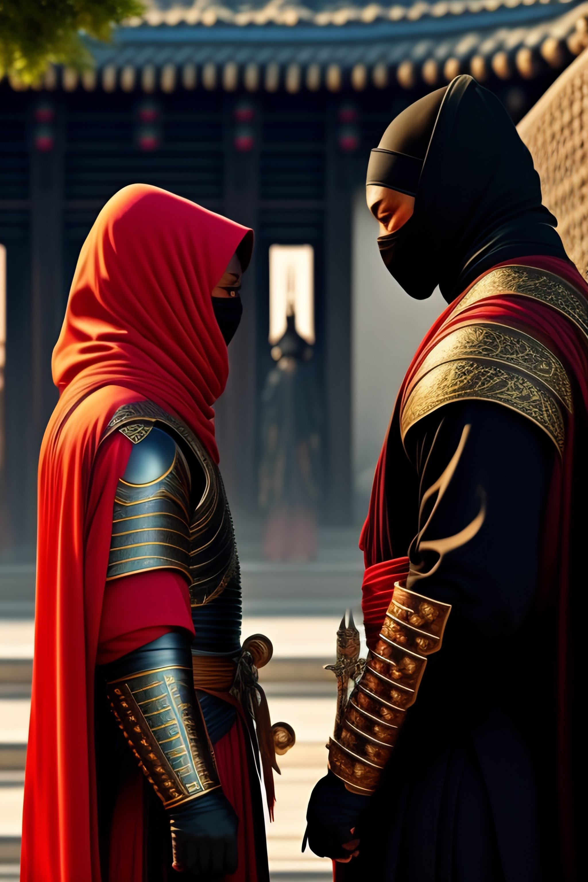 Lexica - Image of two black Ninjas assassins talking to each other in ...