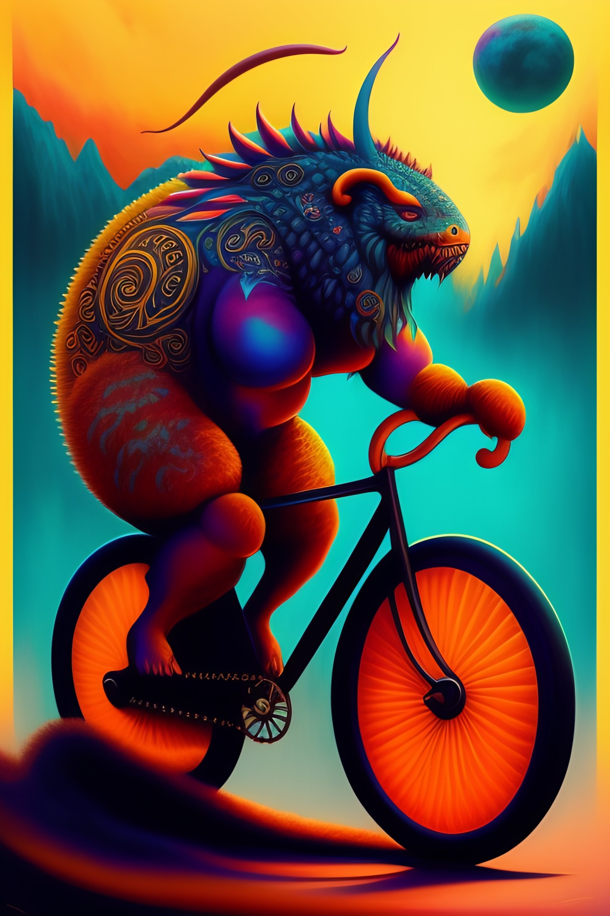 Lexica - Imagine a fitness bicycle monster, in the style of Guillermo ...