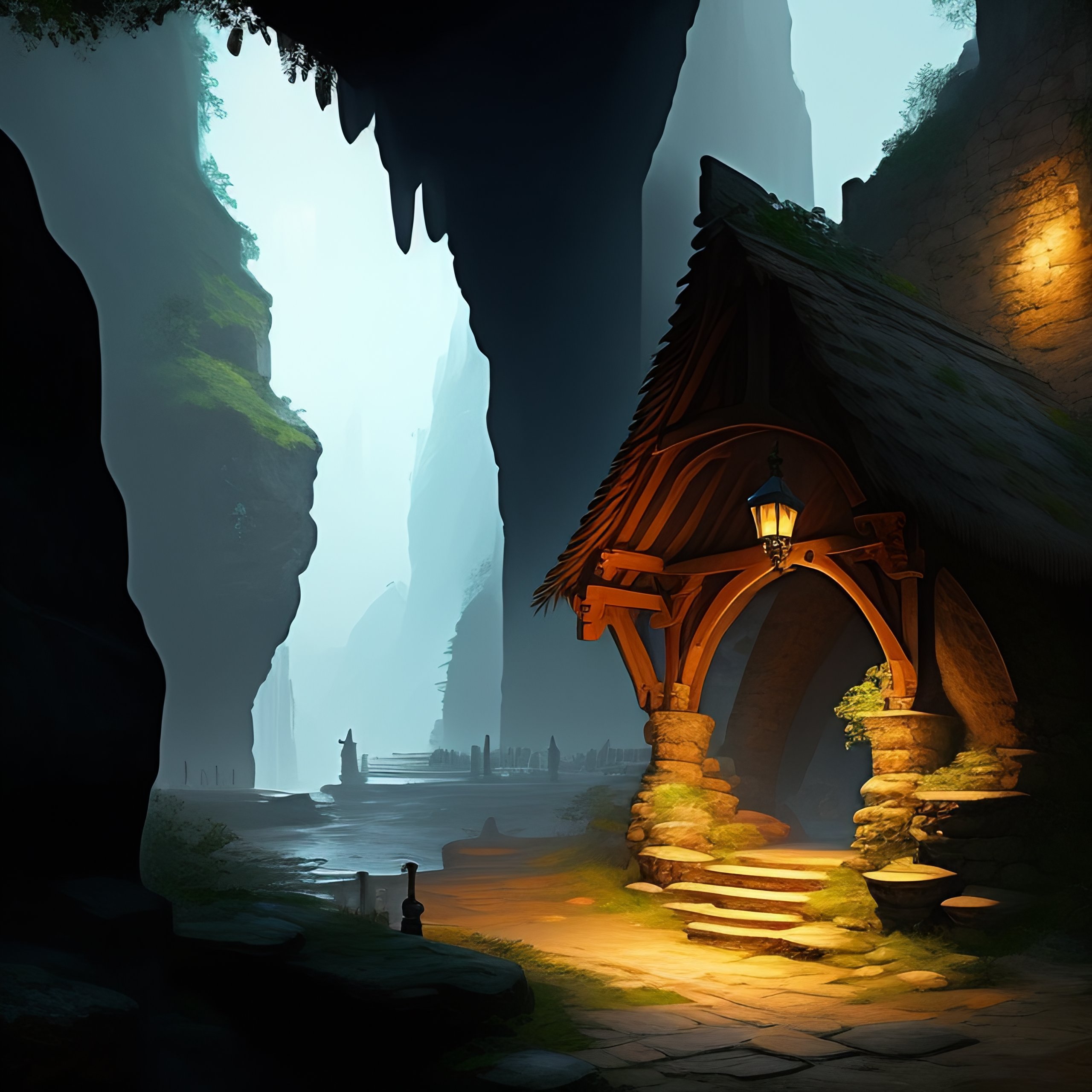 Lexica - Underground medieval village, inside a dark cave, dwellings ...