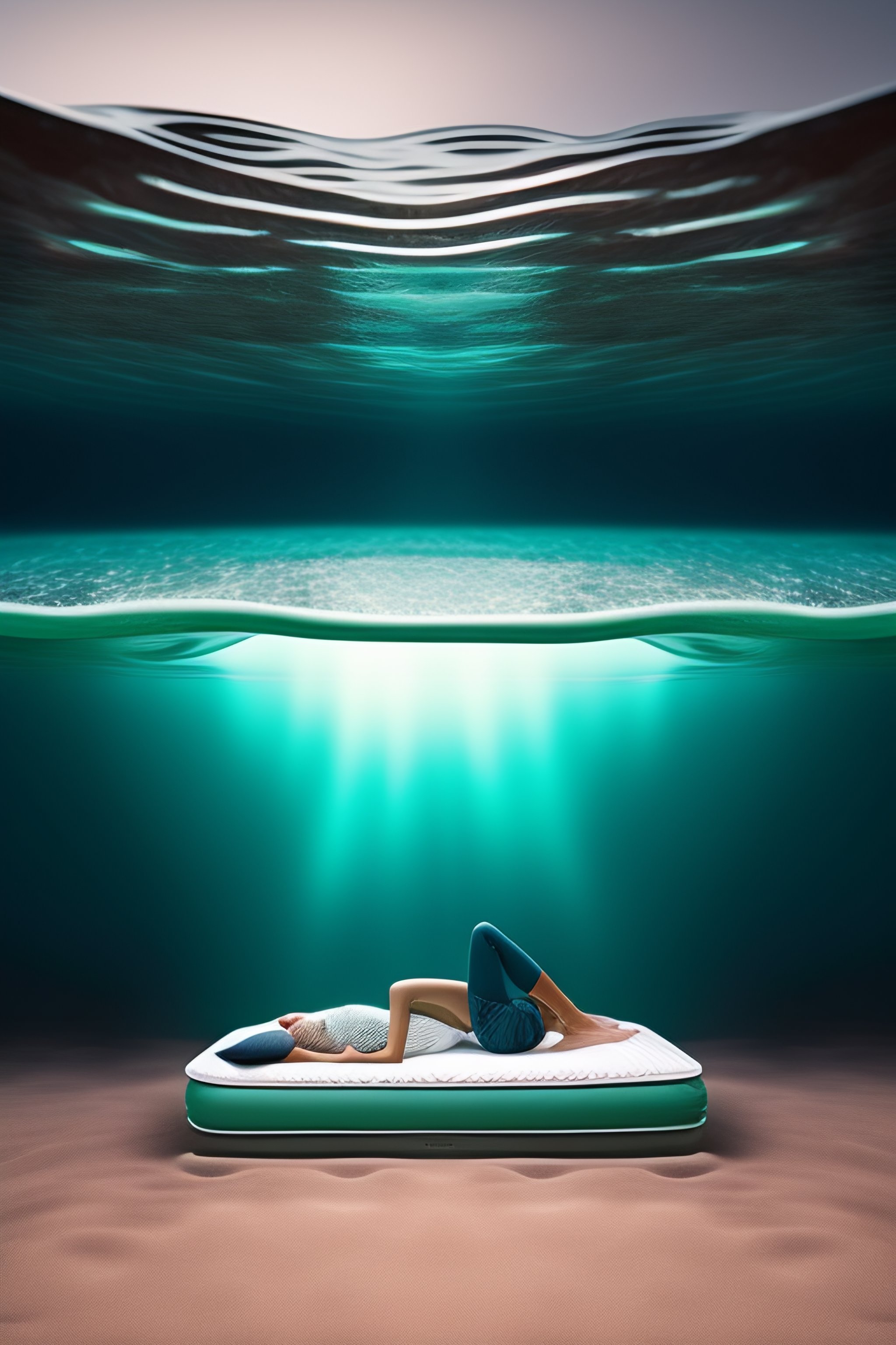 Lexica - Portrait of myself floating on a mattress in the sea