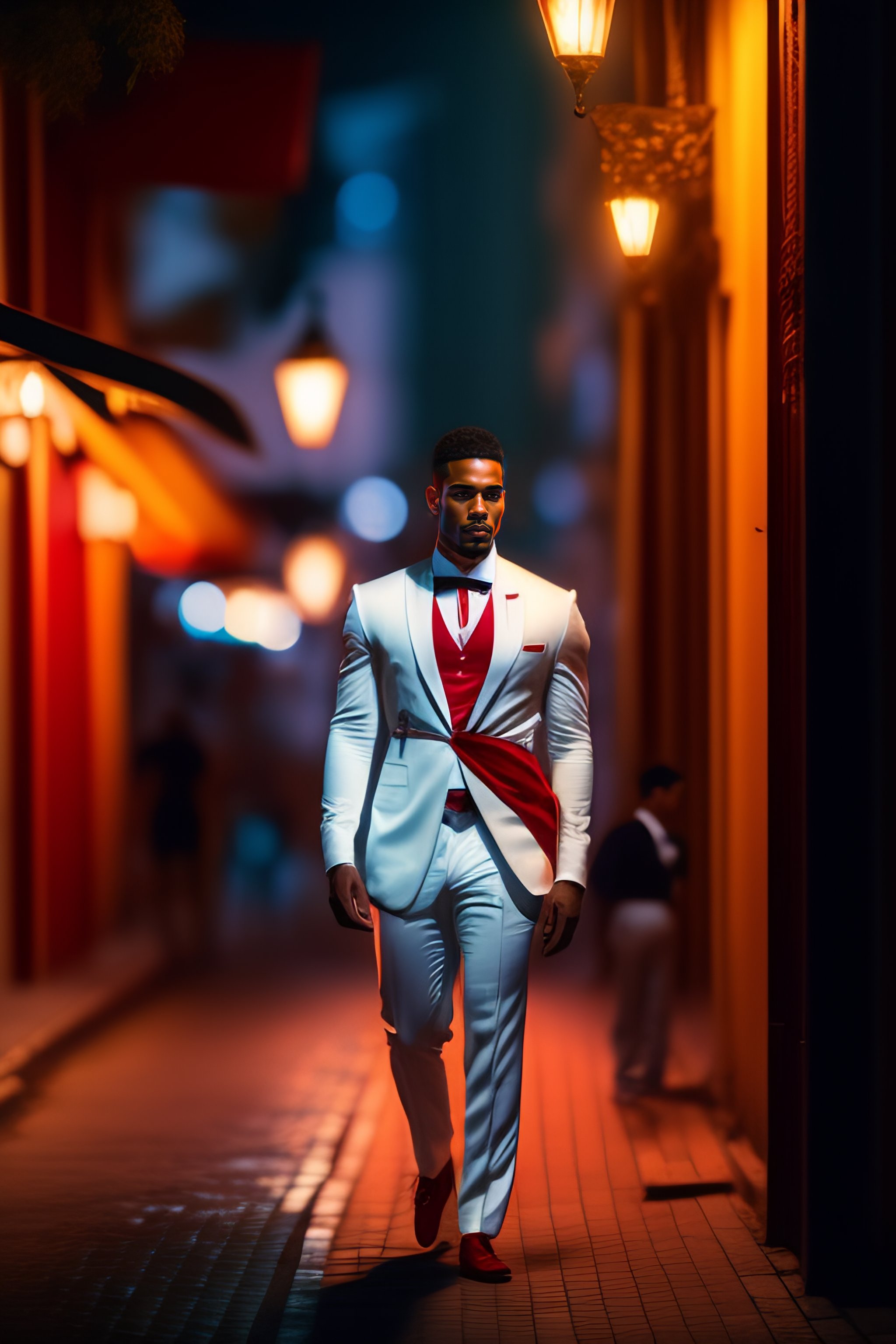 Lexica - Beautiful mulatto brazilian man wearing white suit and red tie ...