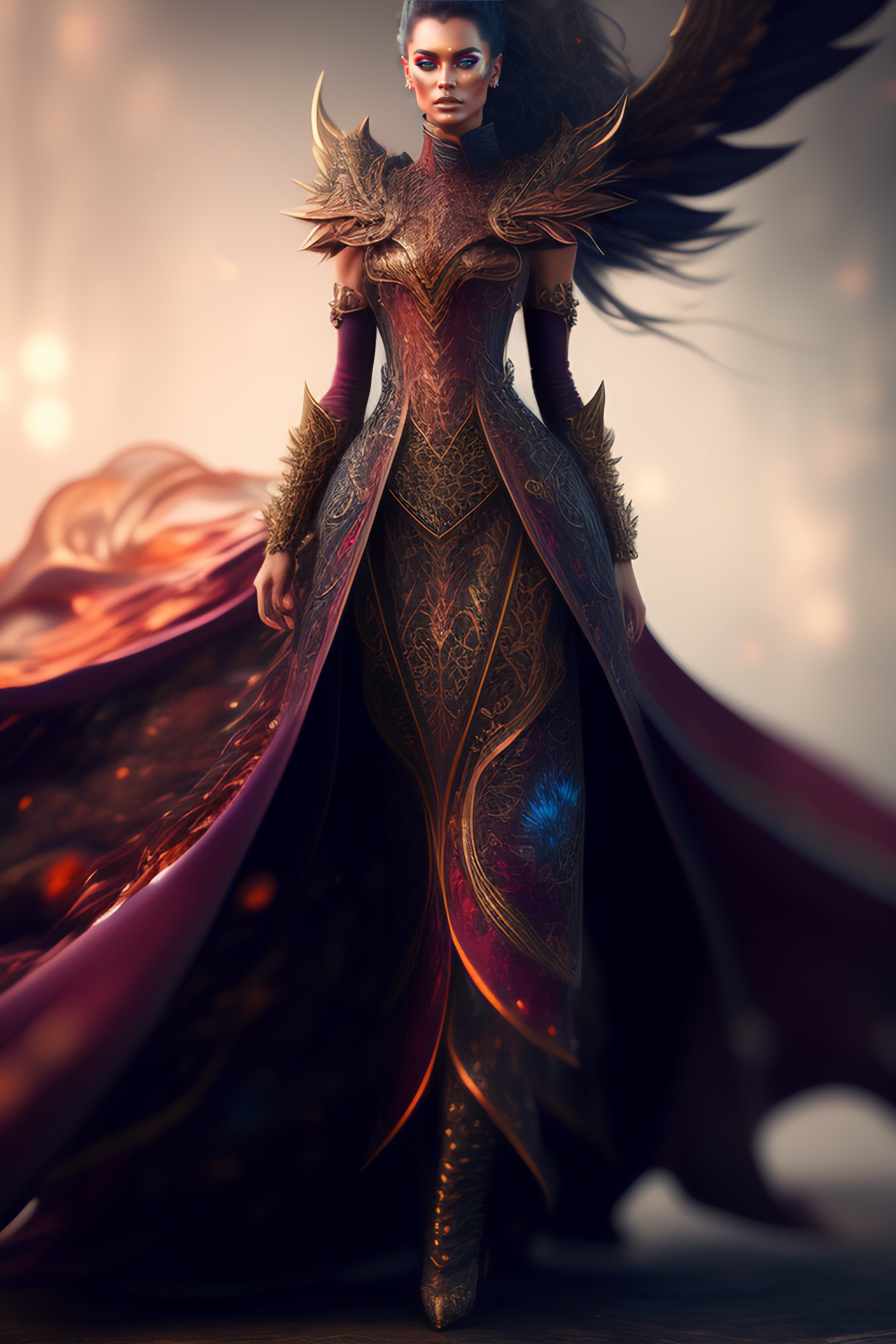 Lexica - Epic fantasy flowing dress made of hellfire, deep colors, detailed fashion design ...
