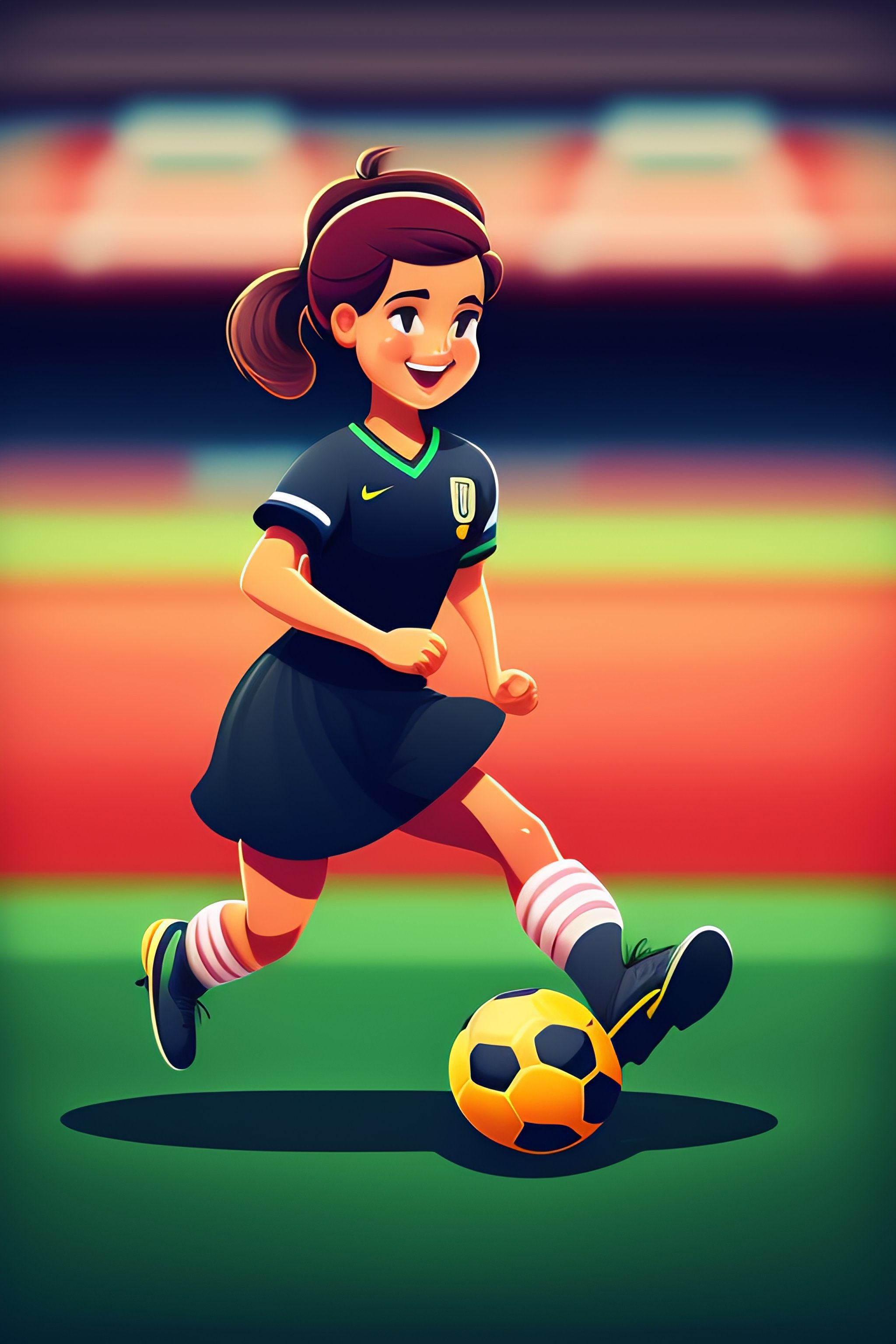 Lexica Cartoon style Girl Soccer Player On The Field With A Soccer