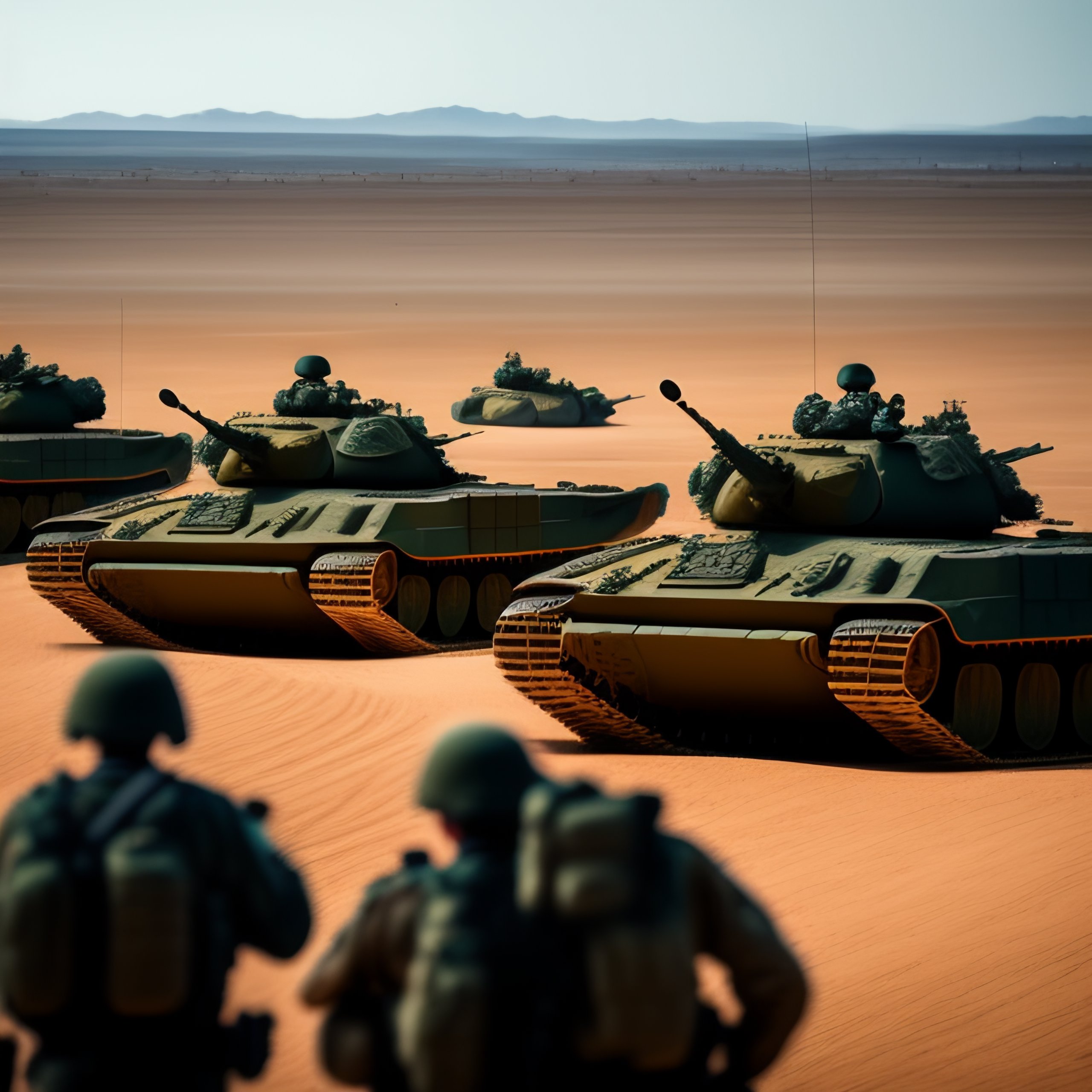 Lexica - One soldier looking at multiple enemy tanks