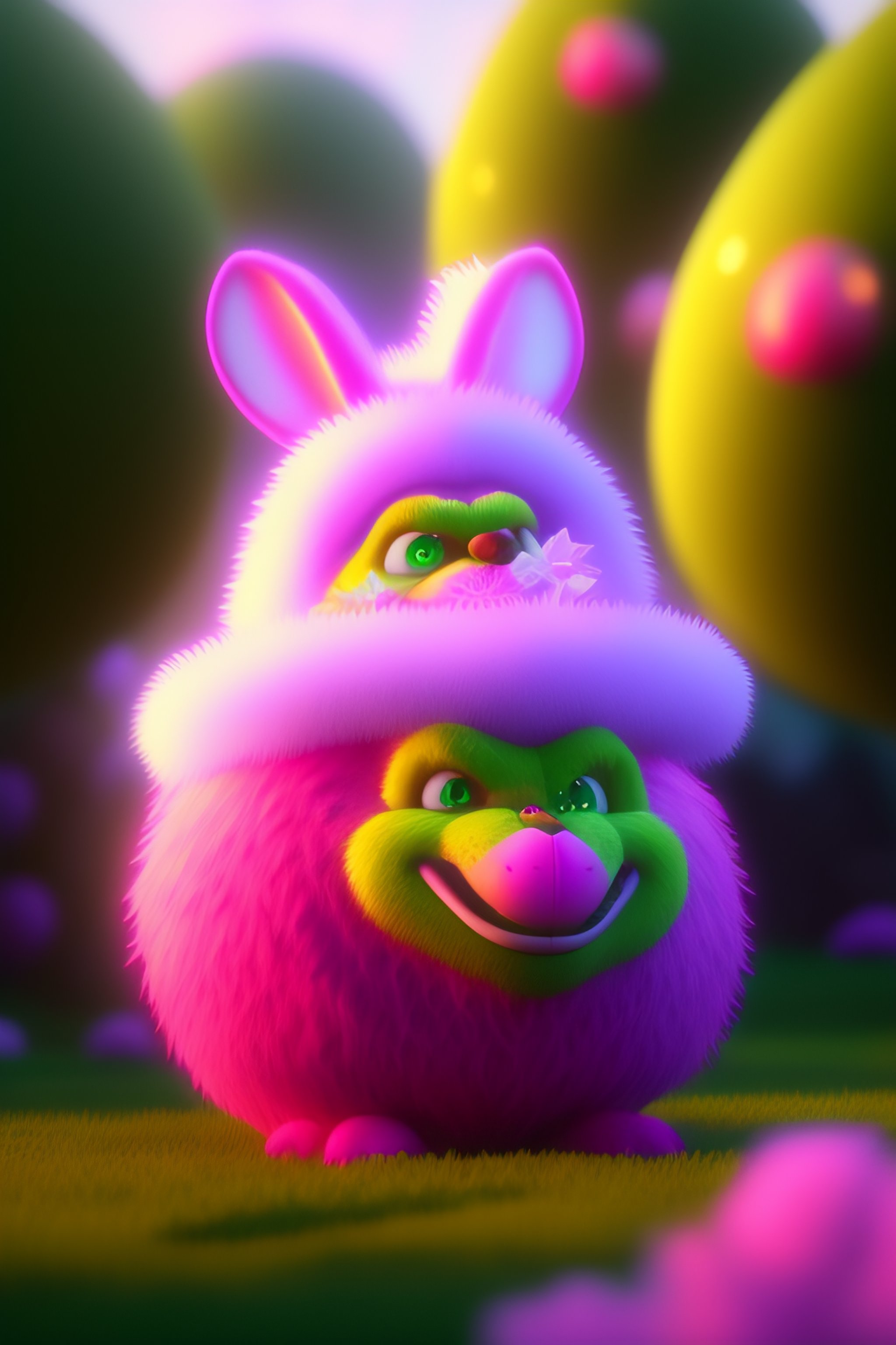 Lexica - Cute fluffy pink grinch, easter ambient with basket and eggs ...