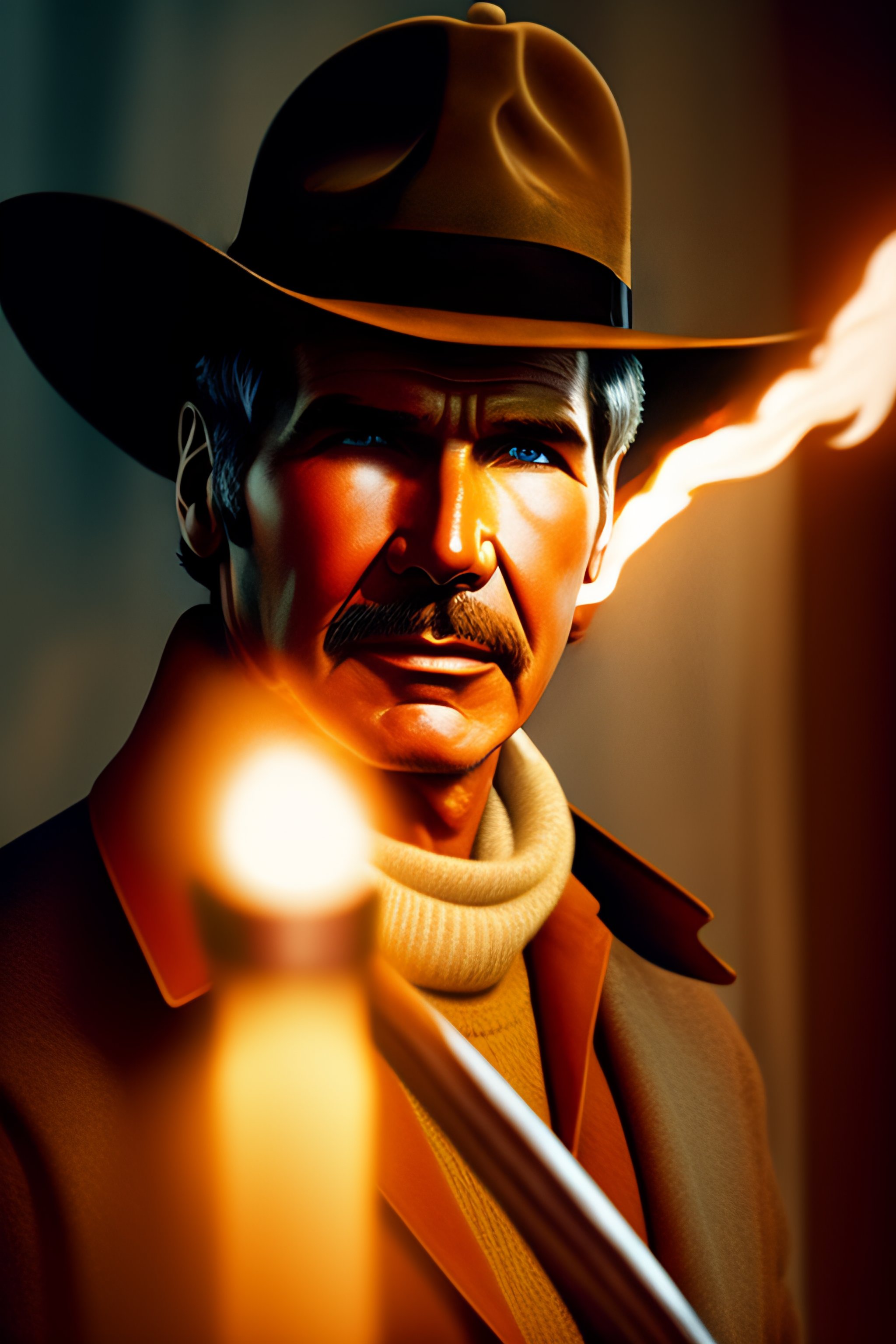 Lexica - Medium shot photo of Harrison Ford as Indiana Jones, holding ...