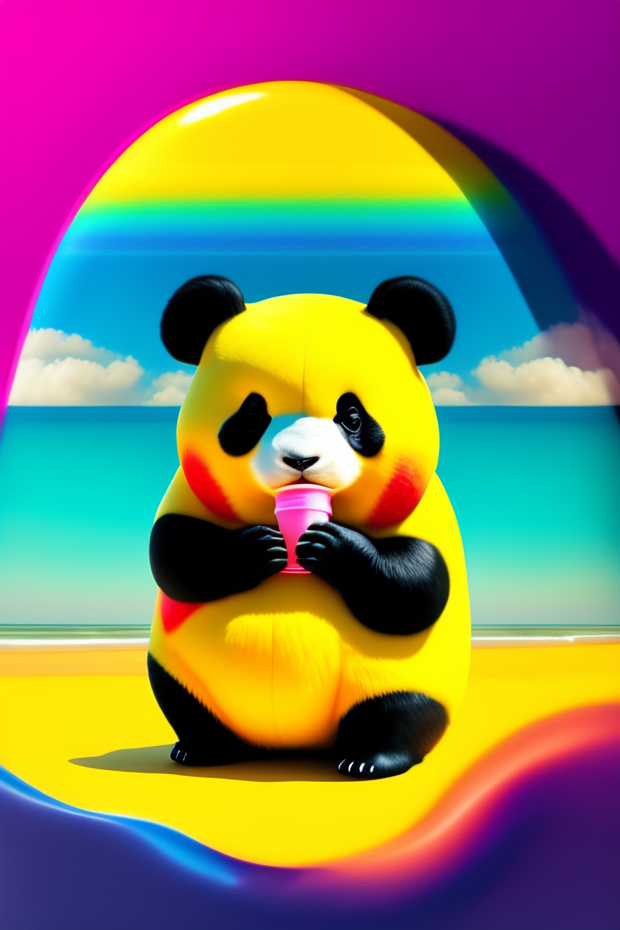Lexica - Pikachu drinking bubble tea with a cute giant panda on a beach ...