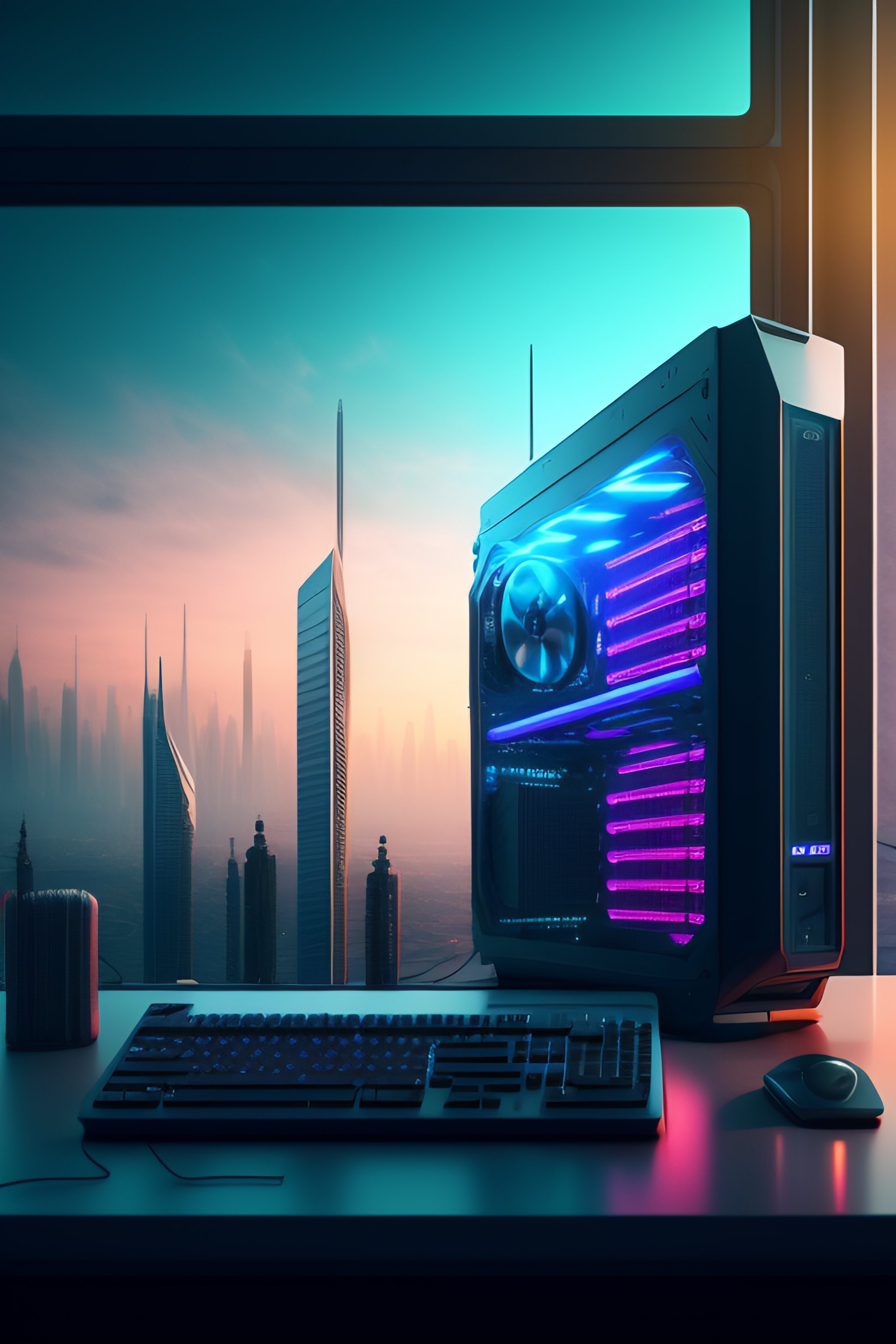 Lexica - Computer in cyberpunk style, transparent side glass, against ...