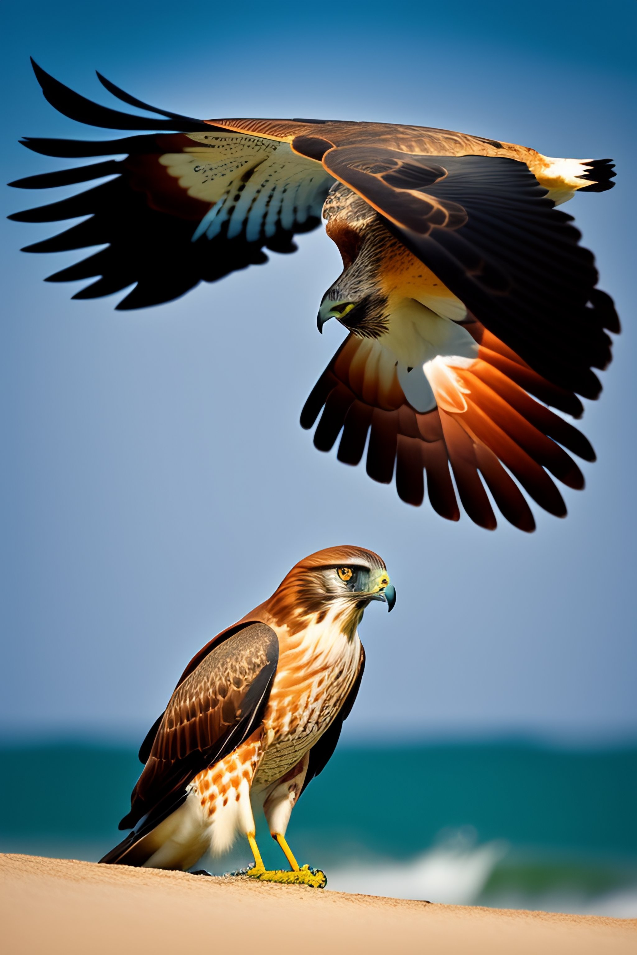 Lexica - A red tail hawk fighting a scuba diver