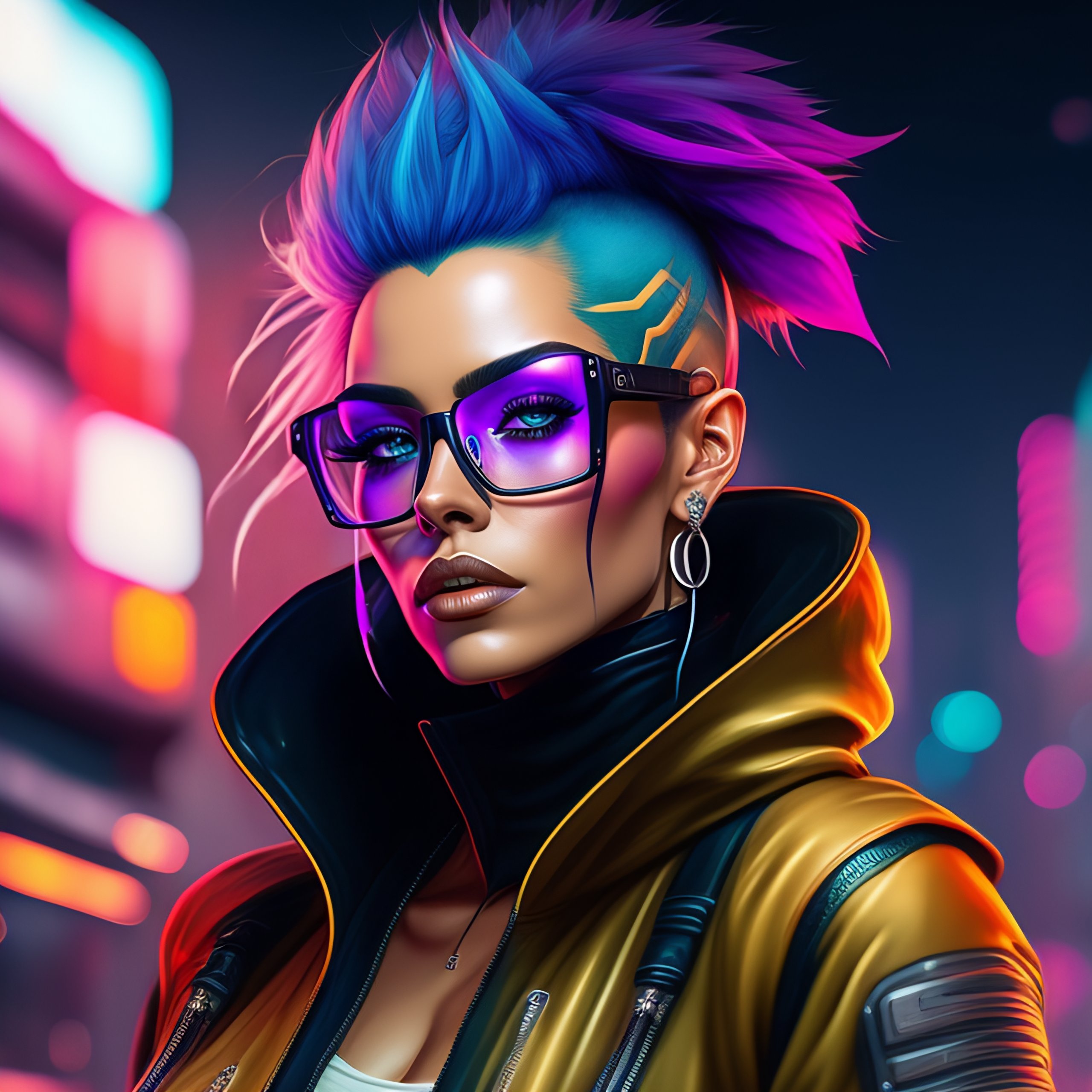 Lexica - A portrait of a cyberpunk punker with mawhawk, glasses and ...