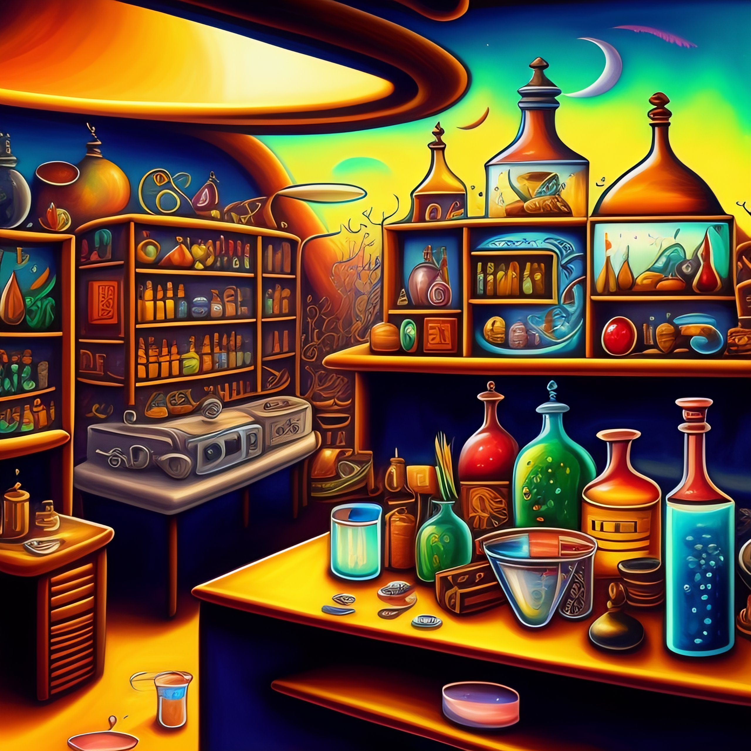 Lexica - Messy hand-drawn painting of a chaotic laboratory with lots of ...