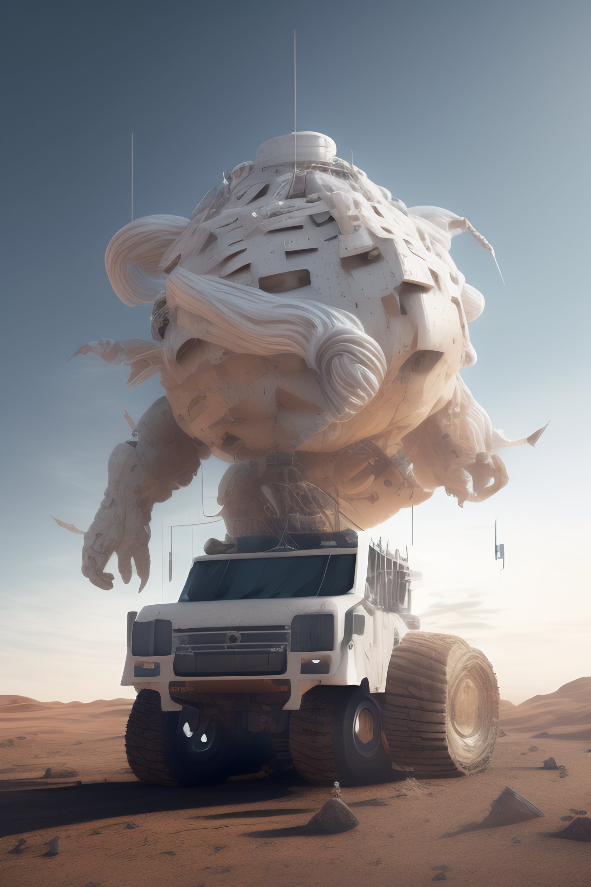 Lexica - A monster made out of car and cube, white plastic, black stone ...