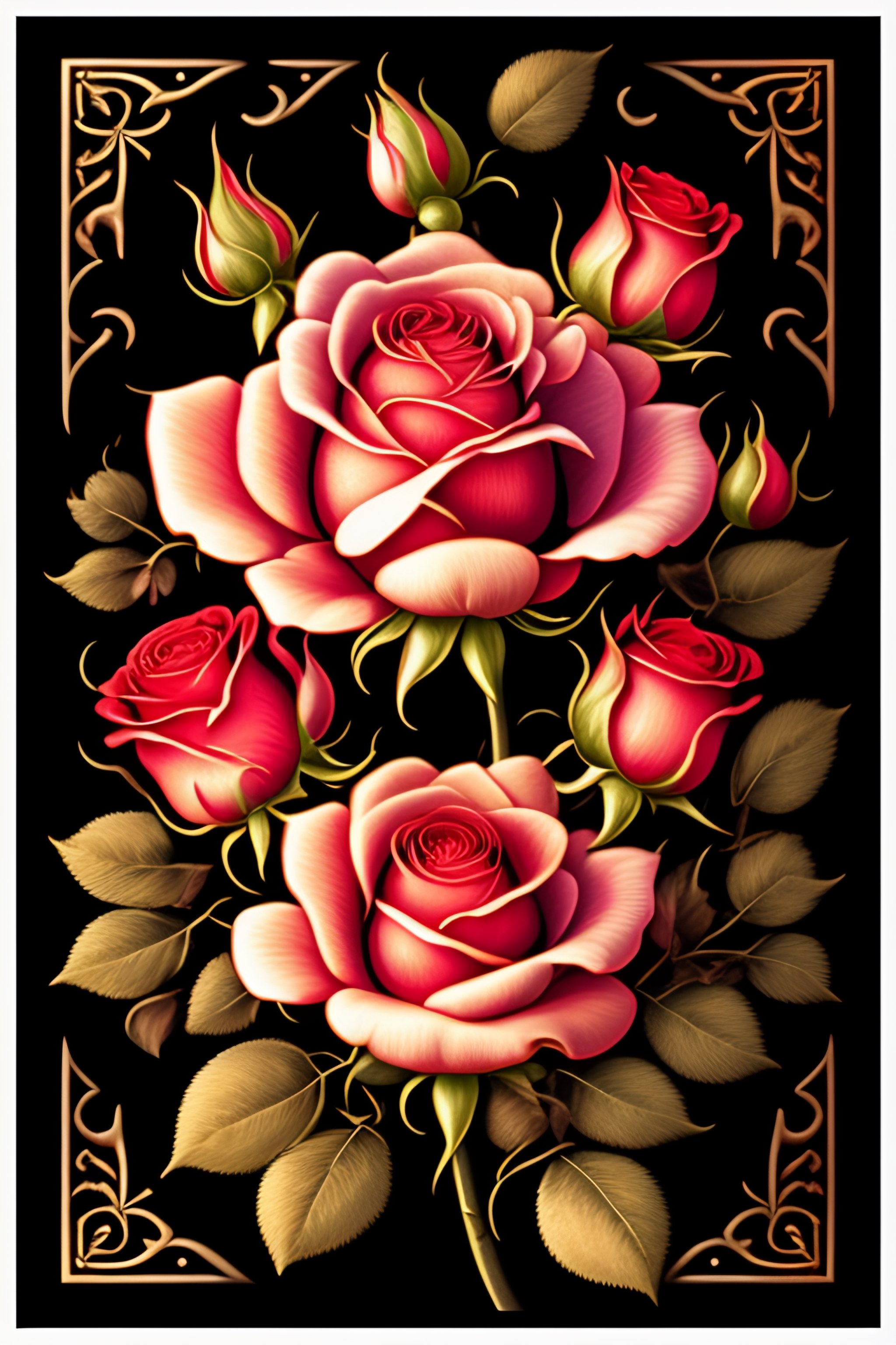 Lexica - Beautiful rose with fire, woodcutting template, decorative ...