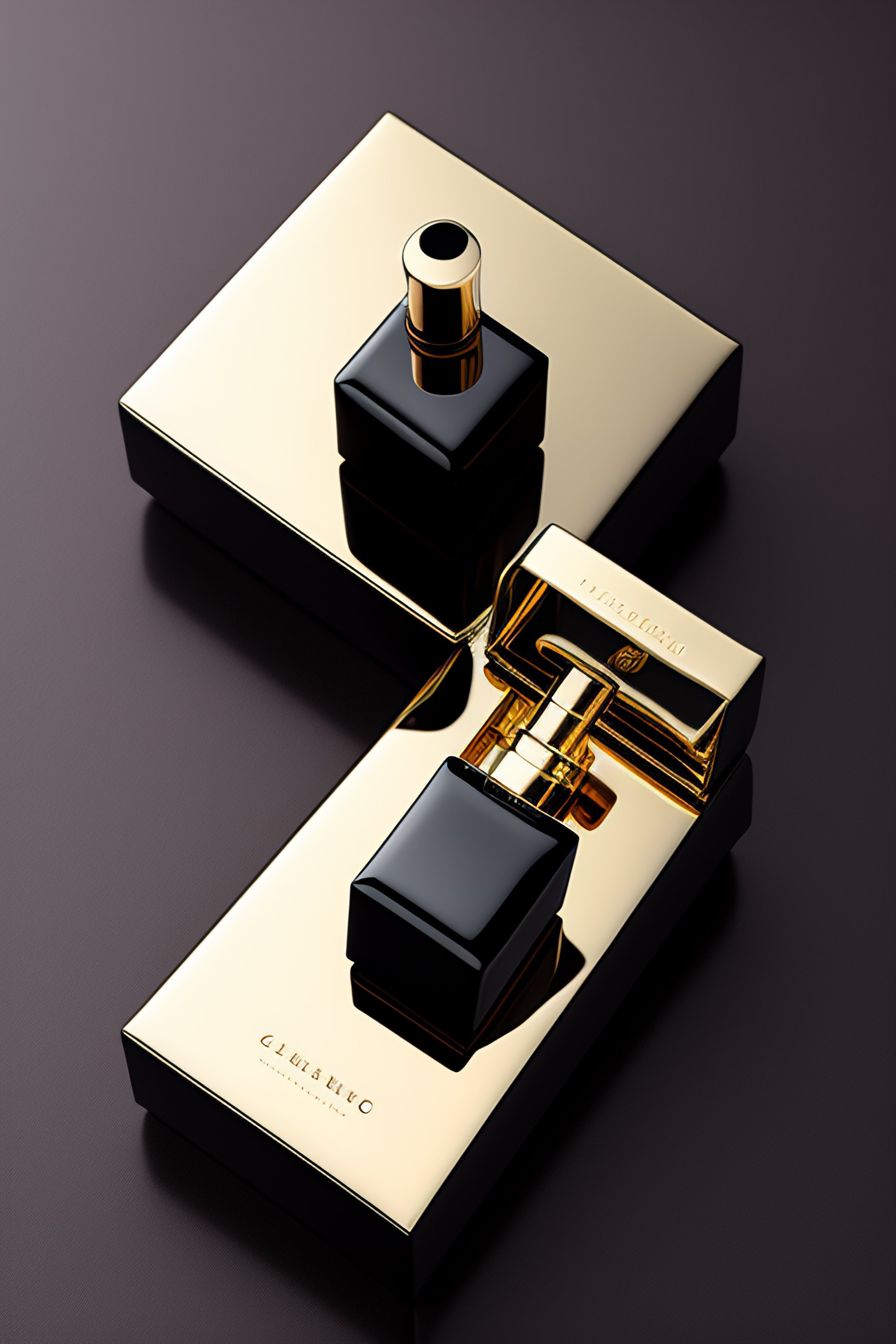Lexica - A dark rectangle perfume bottle with a dark deluxe packaging