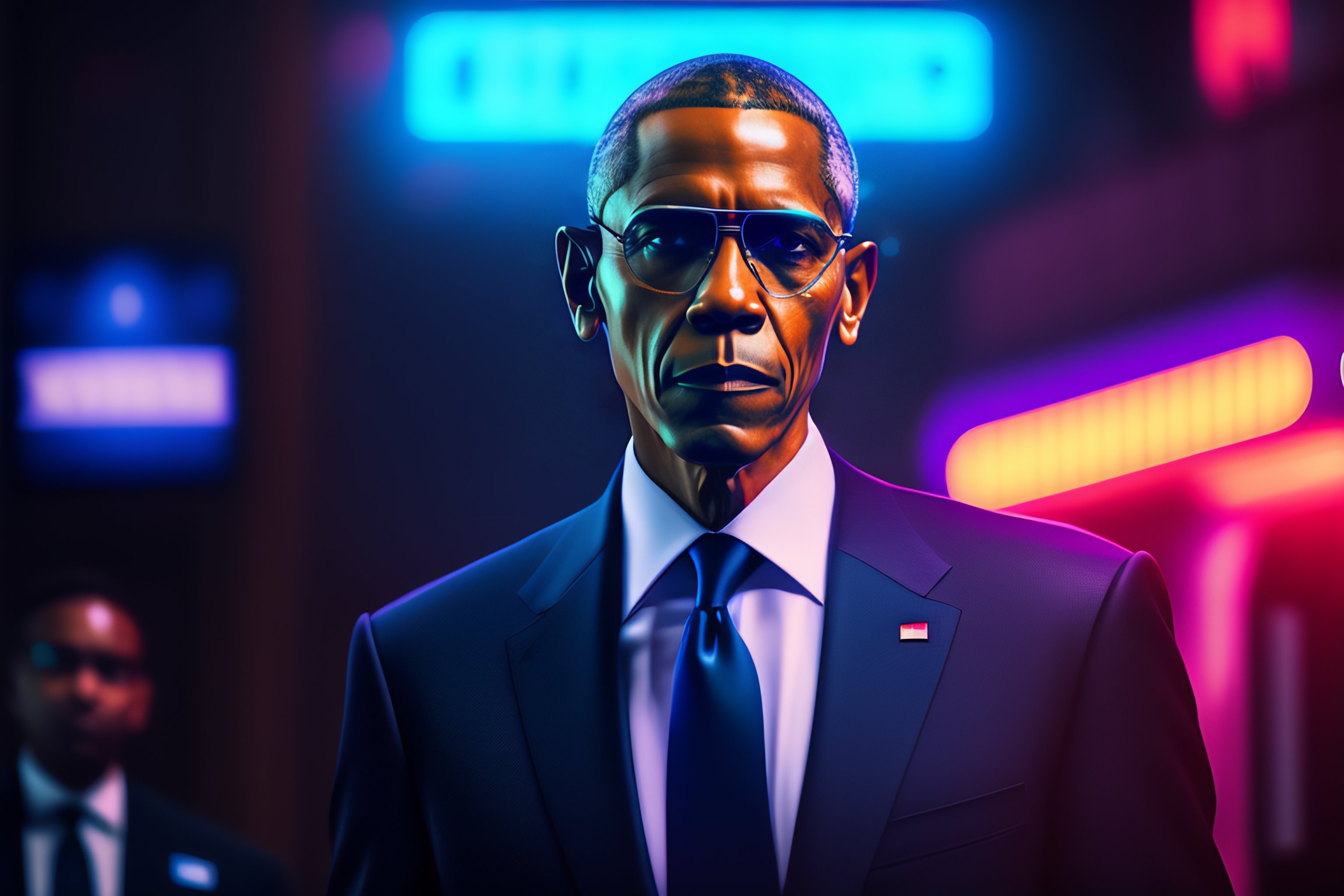 Lexica - Cyberpunk Obama, dynamic pose, futuristic, neon, cinematic ...