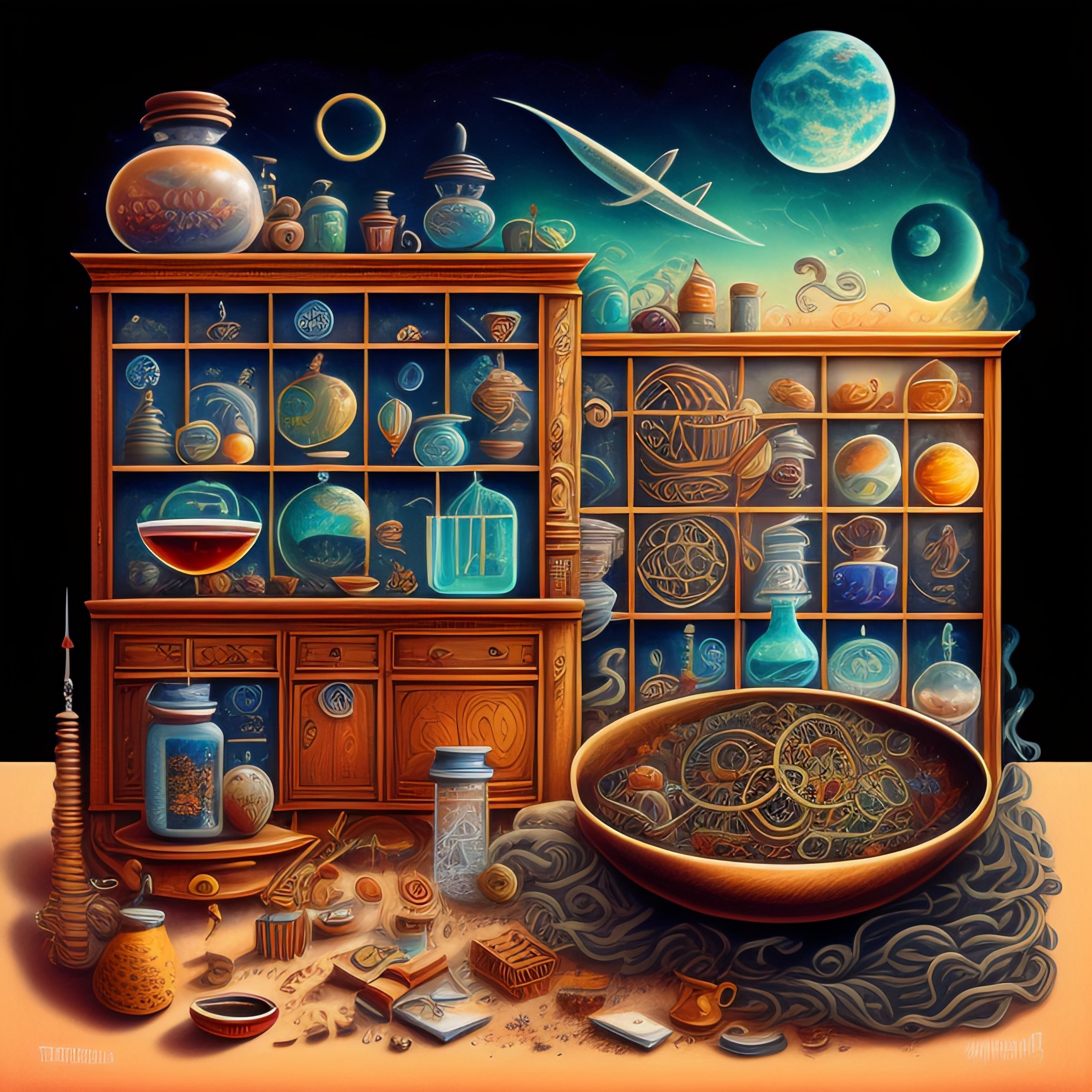 Lexica - Messy surreal hand-drawn painting of a chaotic laboratory with ...