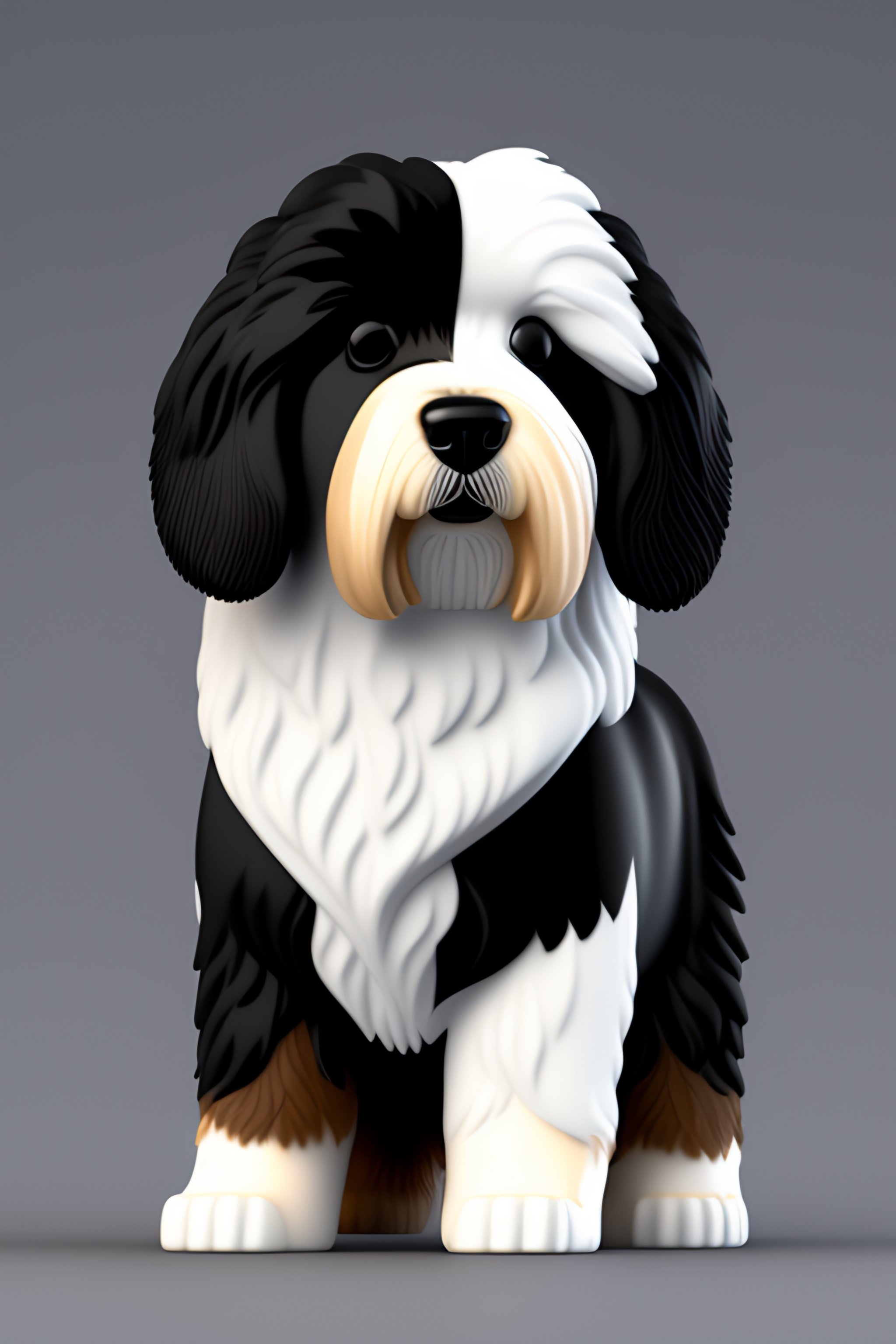 Lexica - Full body 3d render of funko pop white and black Bearded collie