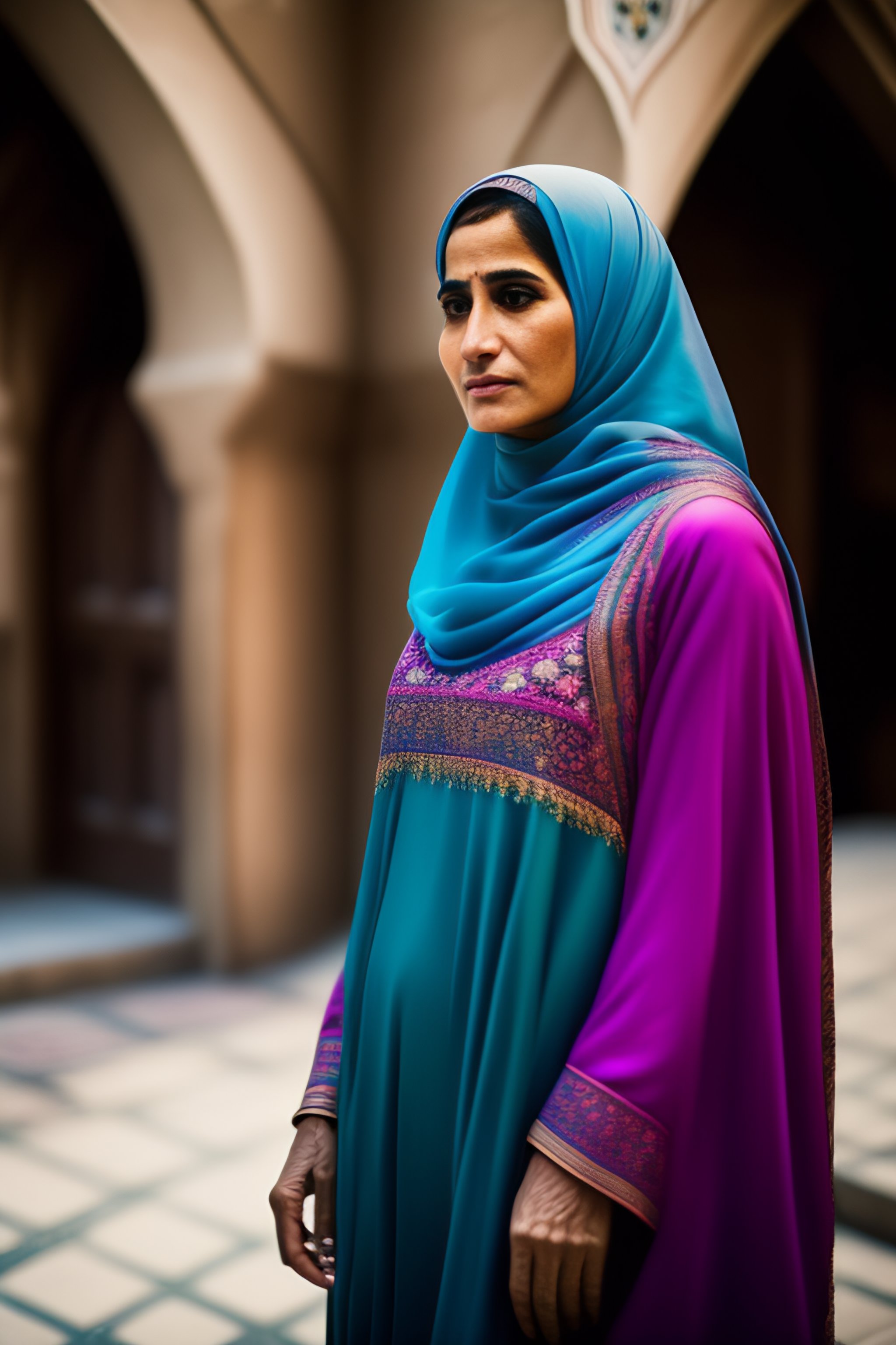 Lexica - Portrait Iranian poor muslim women in mosque street