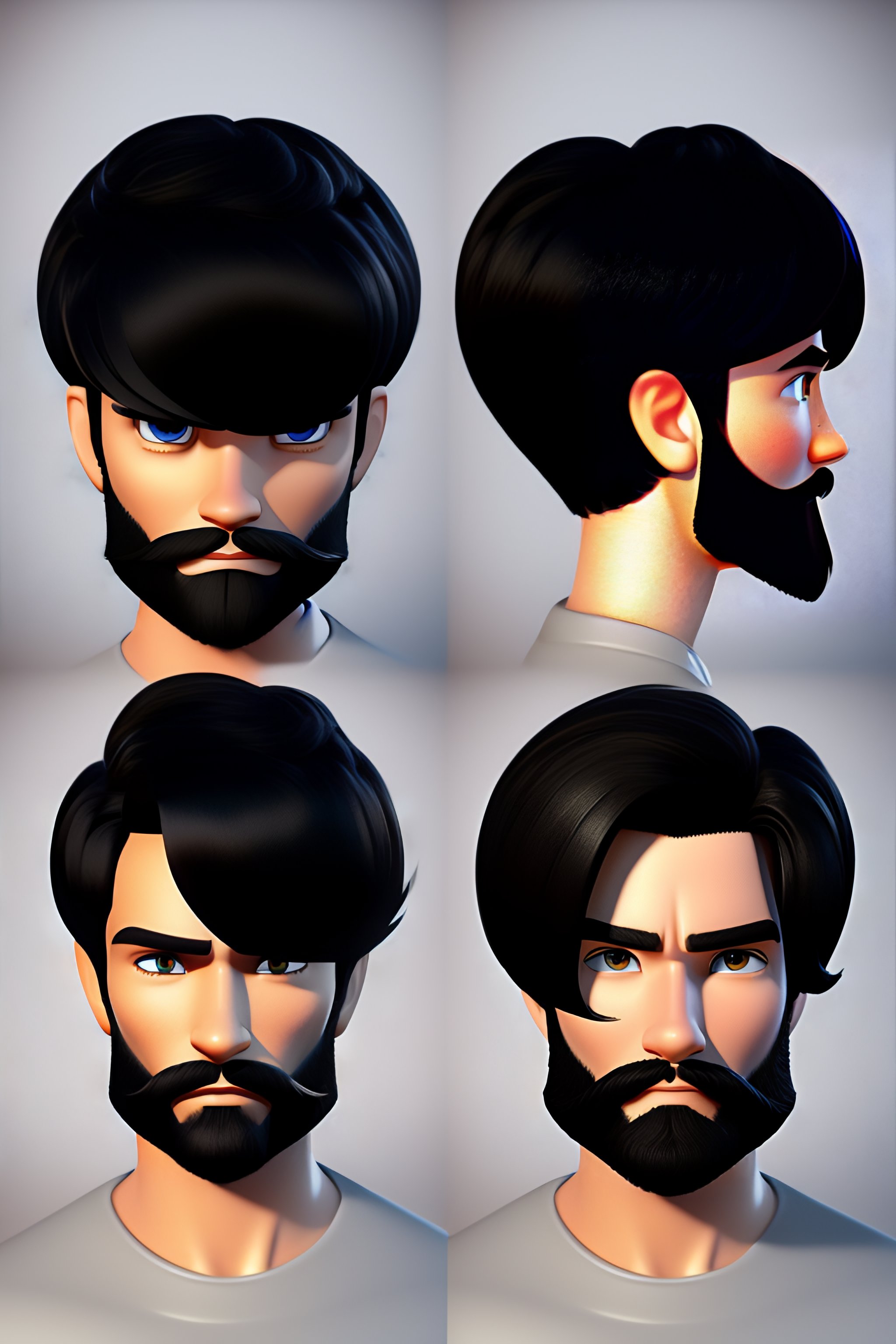 Lexica - Black short hair with beard in black zipper top, pixar style ...