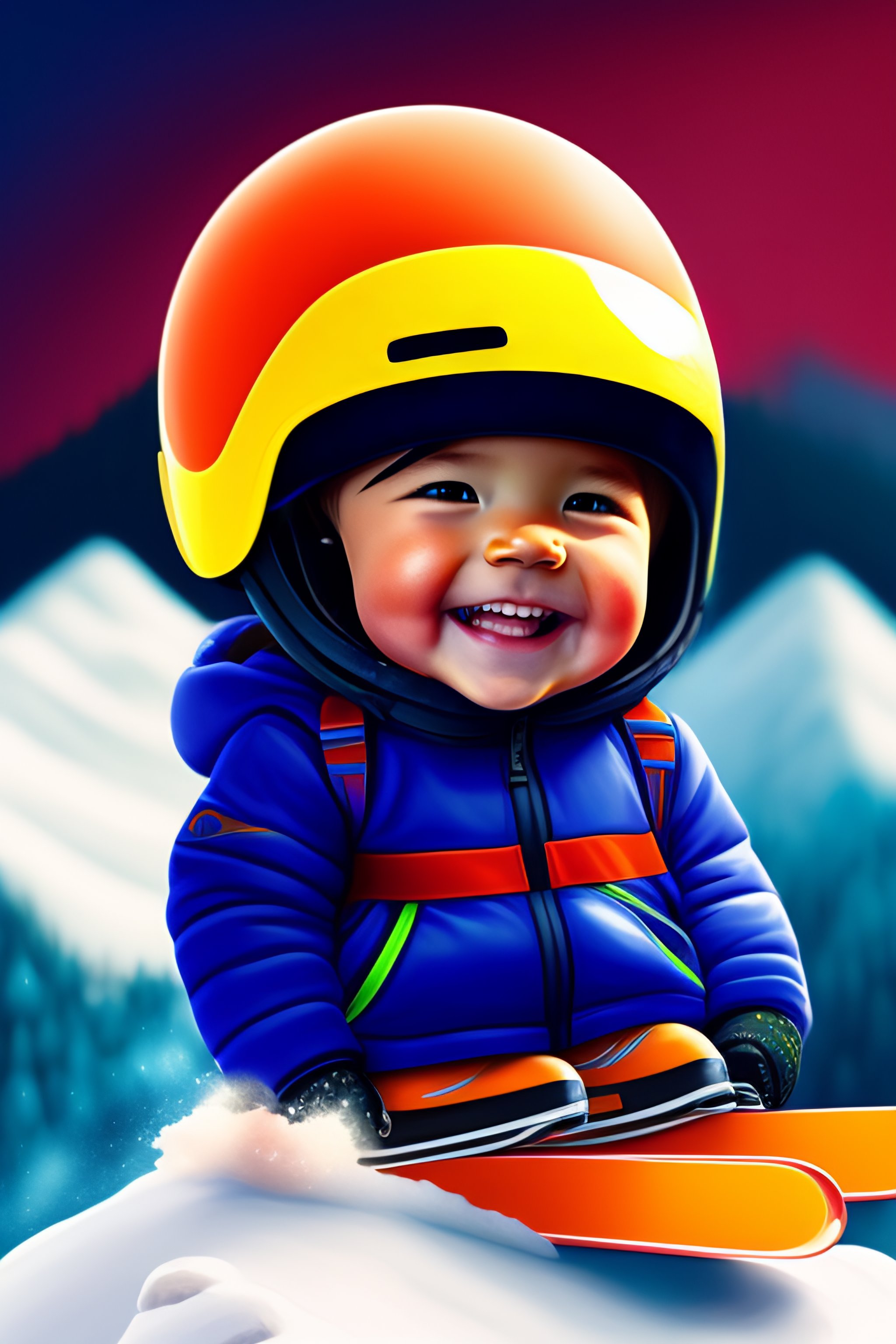 Lexica - A kid drawing of a funny and smiling baby clementine with ski ...