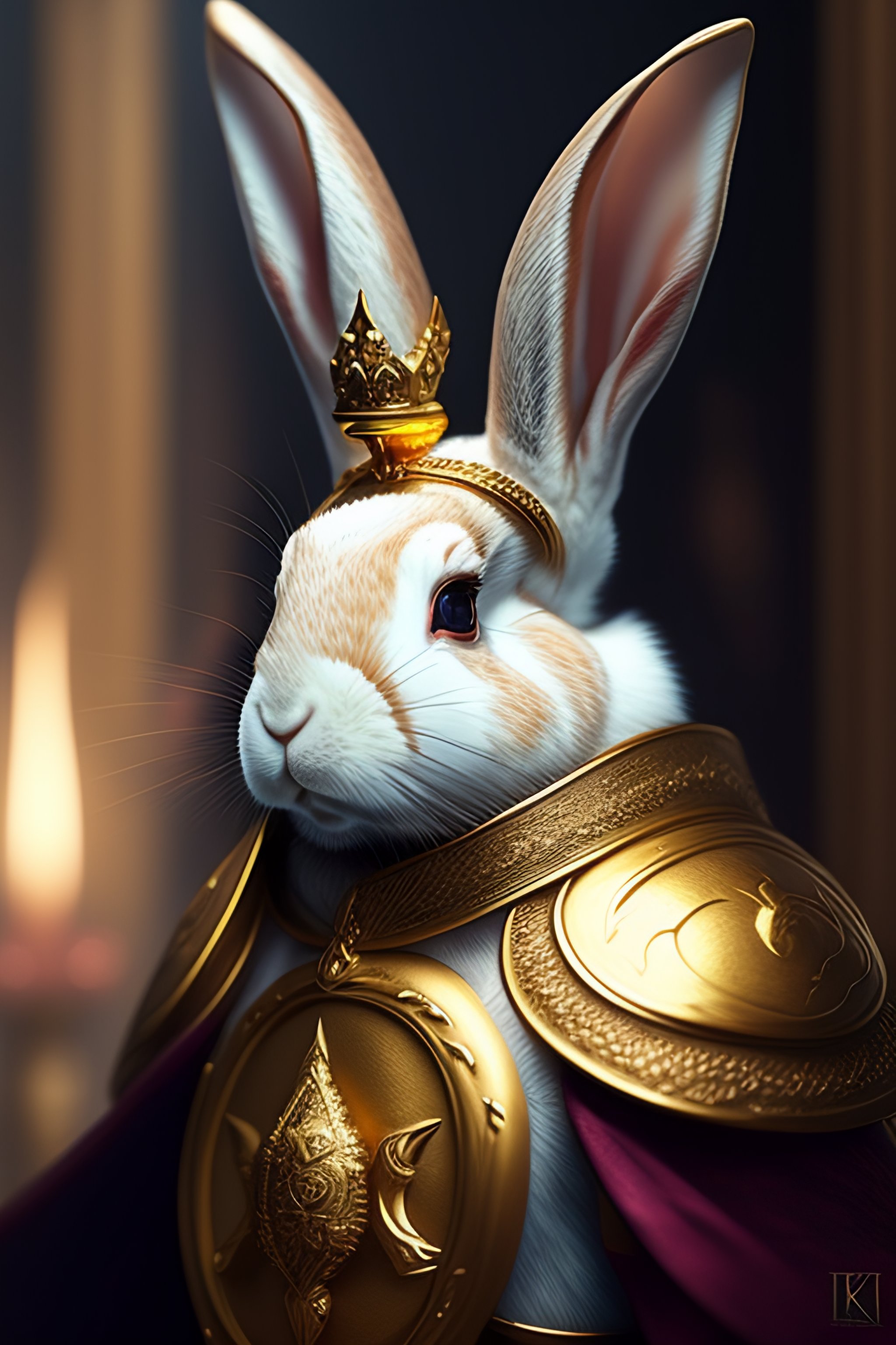 Lexica - Rabbit with crown and golden sword, bloody eyes, by greg ...