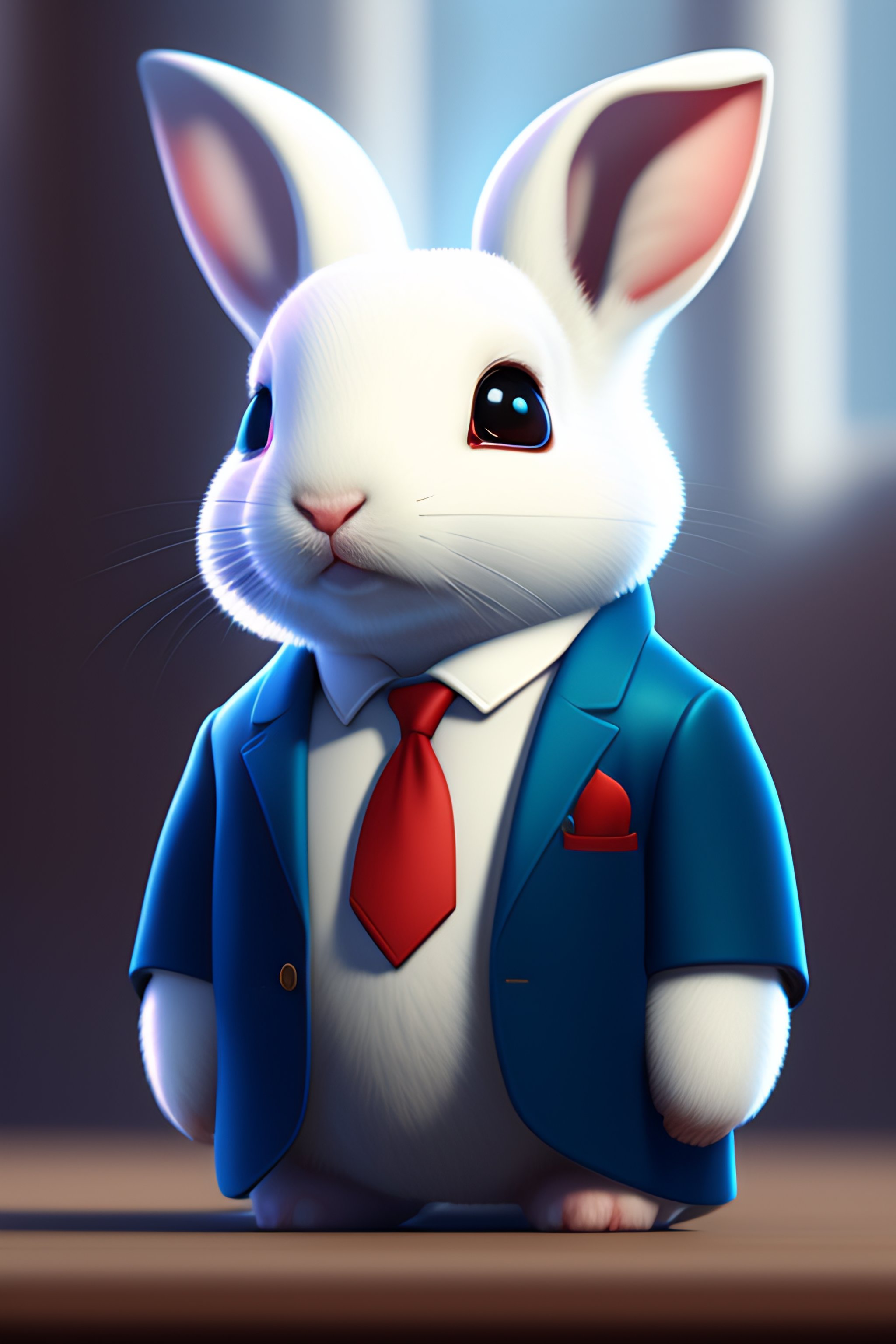 Lexica - Cute white cartoon rabbit, wearing white lab coat and blue ...